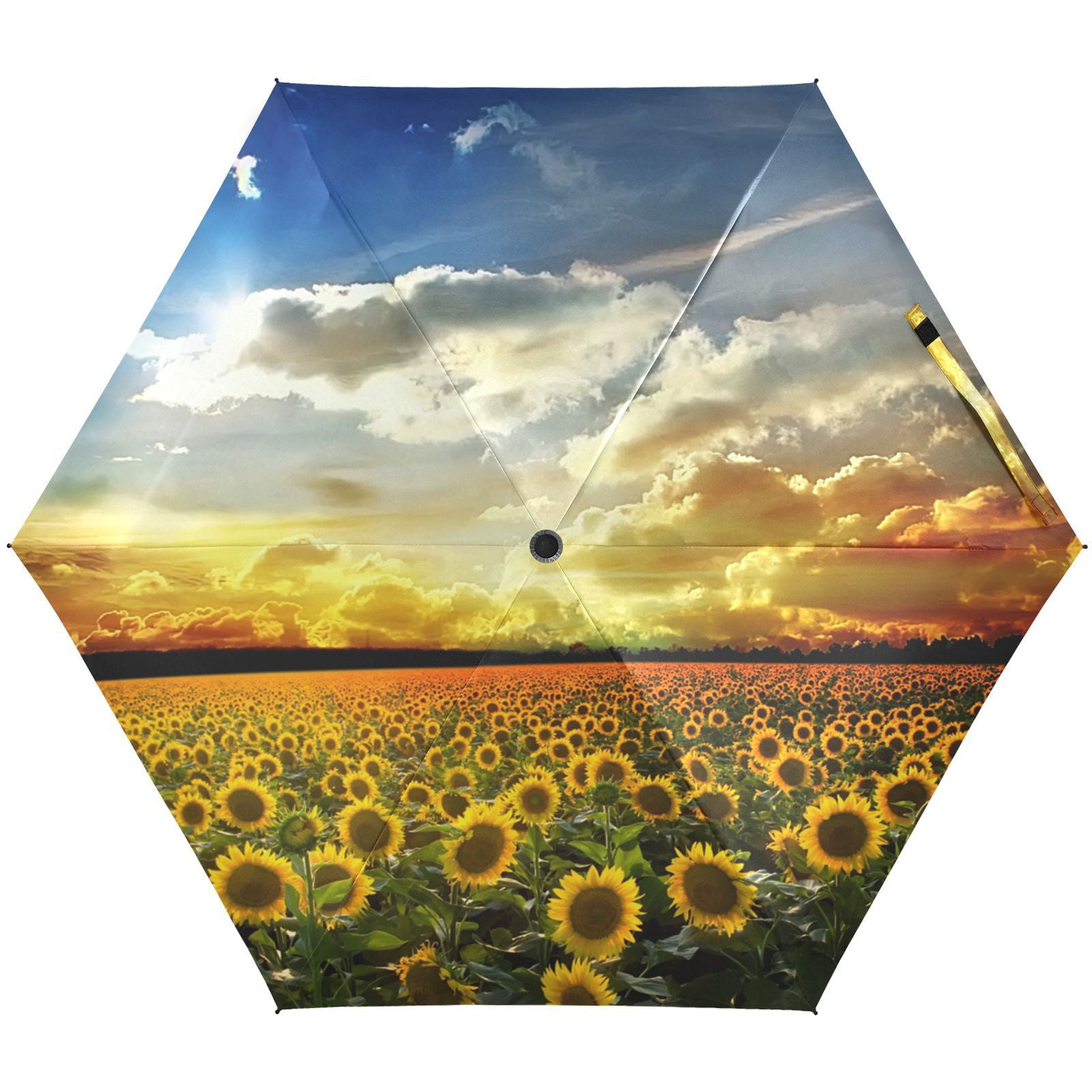 JSTEL Sunflower Flower Field at Sunset Folding Umbrella for Rain Sun ...