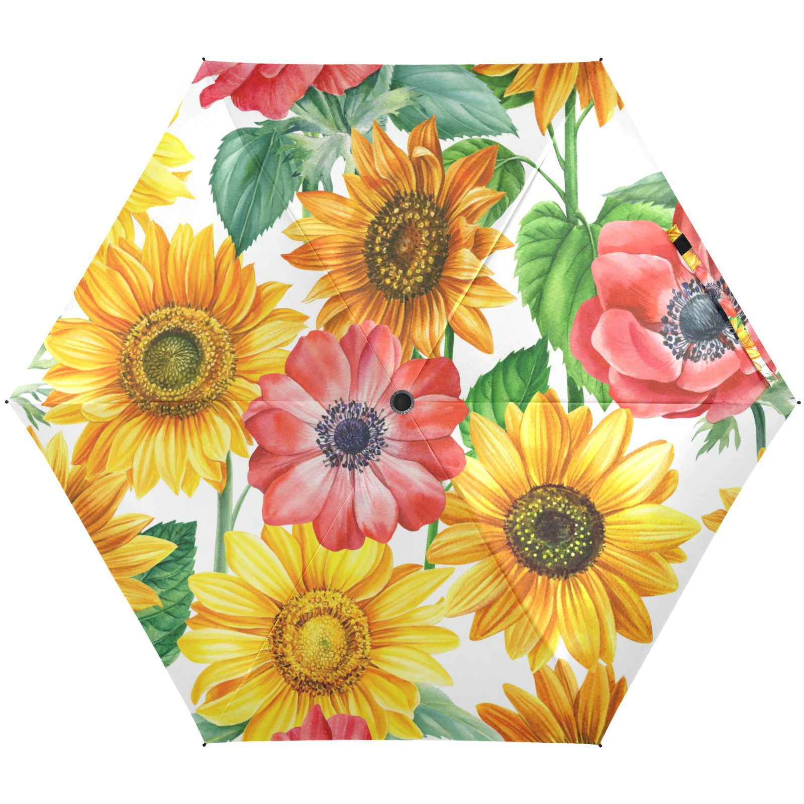 JSTEL Sunflower Poppy Flowers Floral Folding Umbrella for Rain Sun ...