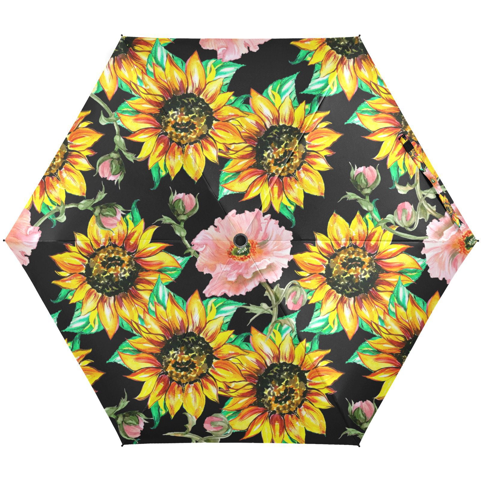 JSTEL Sunflower Red Poppy Flower Folding Umbrella for Rain Sun Travel ...