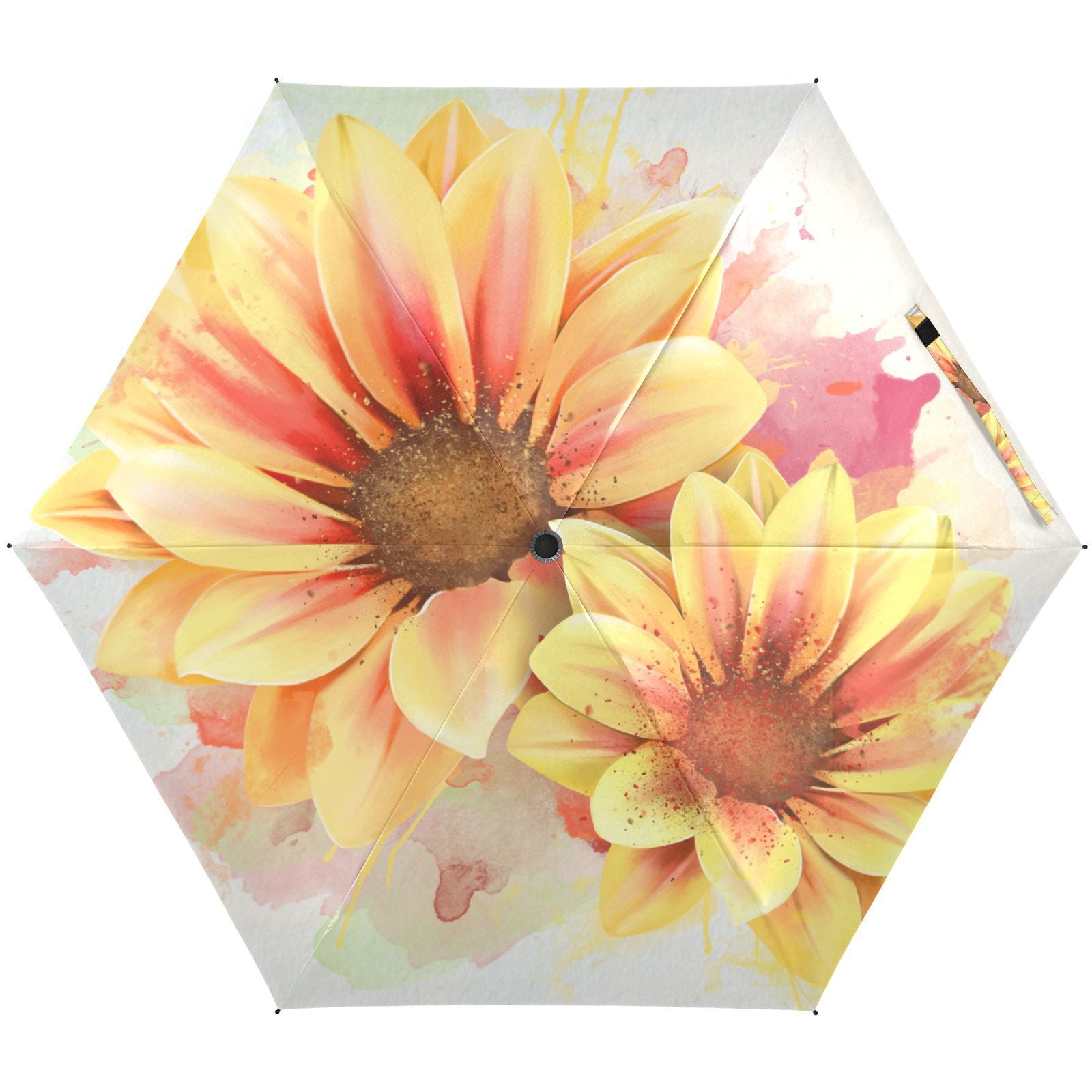 JSTEL Sunflower Watercolor Flower Floral Folding Umbrella for Rain Sun ...