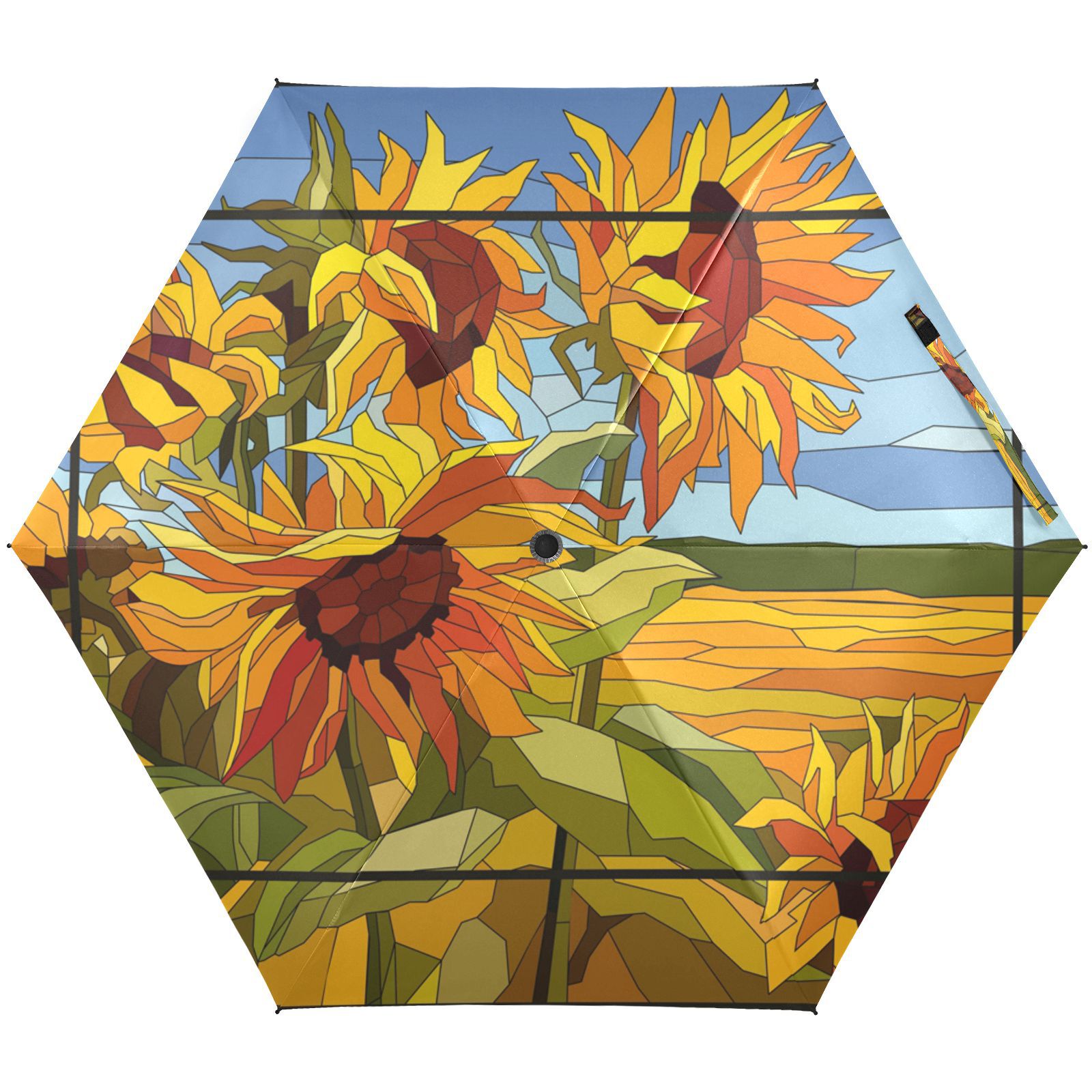 JSTEL Sunflowers Mosaic Art Flower Folding Umbrella for Rain Sun Travel ...
