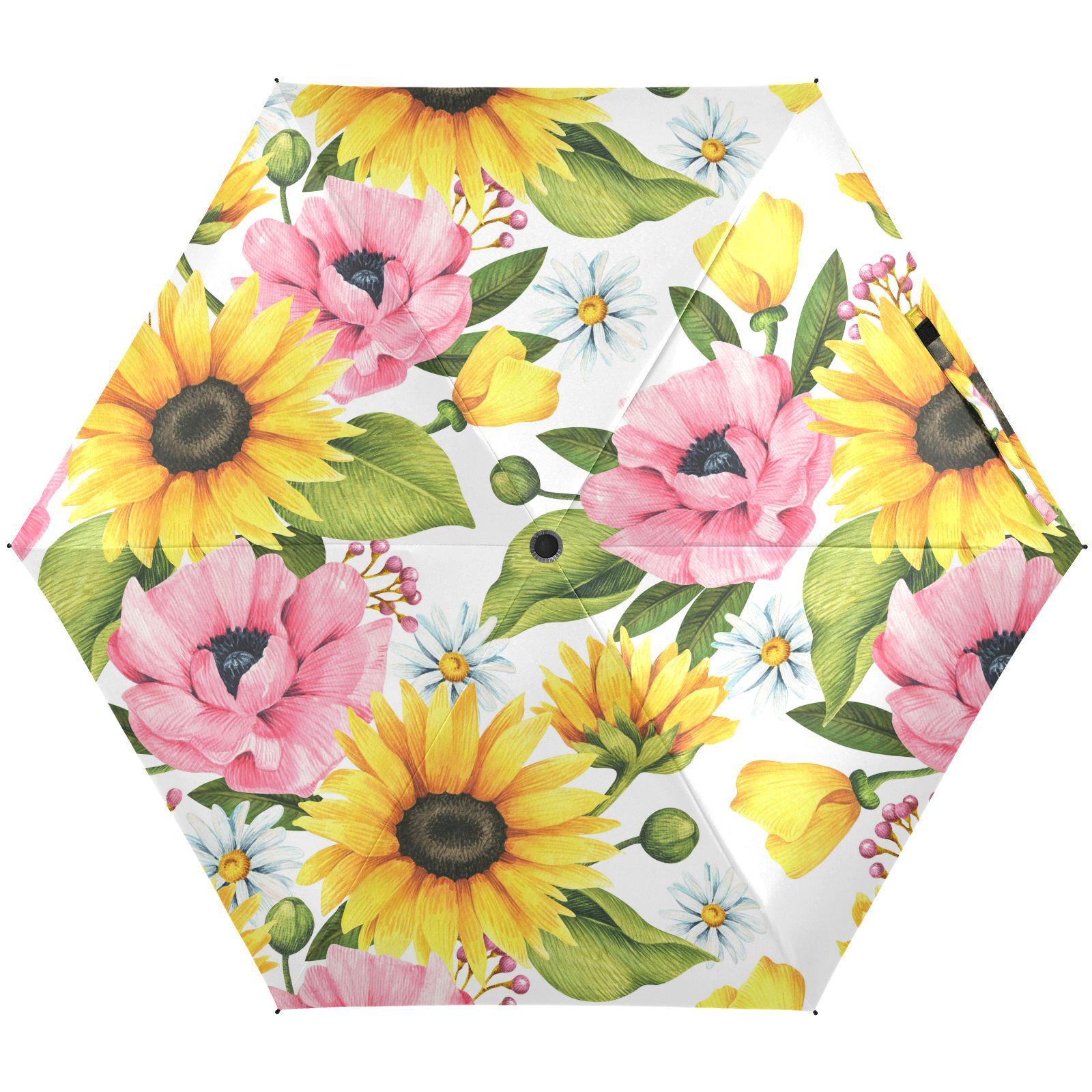 JSTEL Sunflowers Poppy Daisy Flower Floral Folding Umbrella for Rain ...