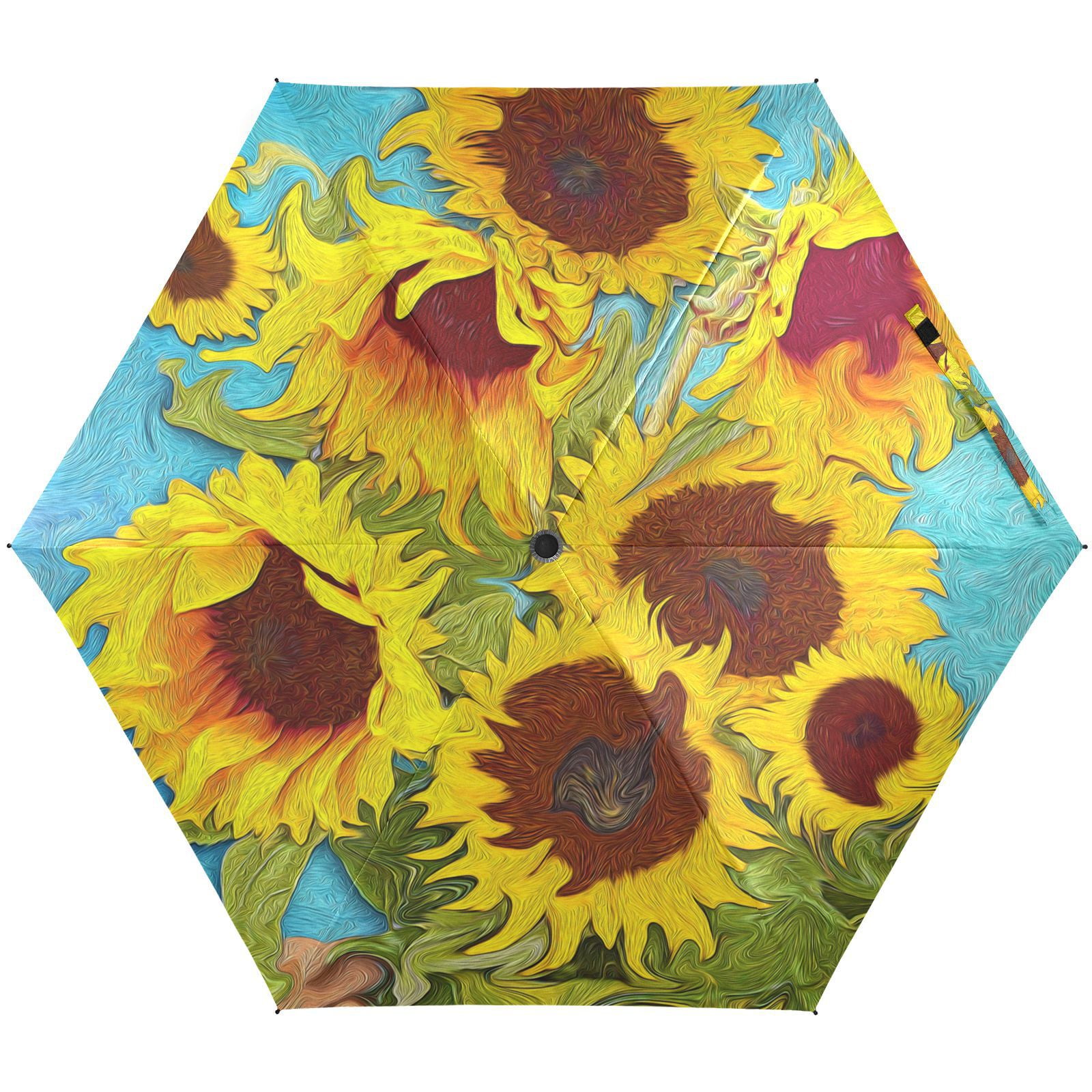 JSTEL Sunflowers Print Flower Floral Folding Umbrella for Rain Sun ...