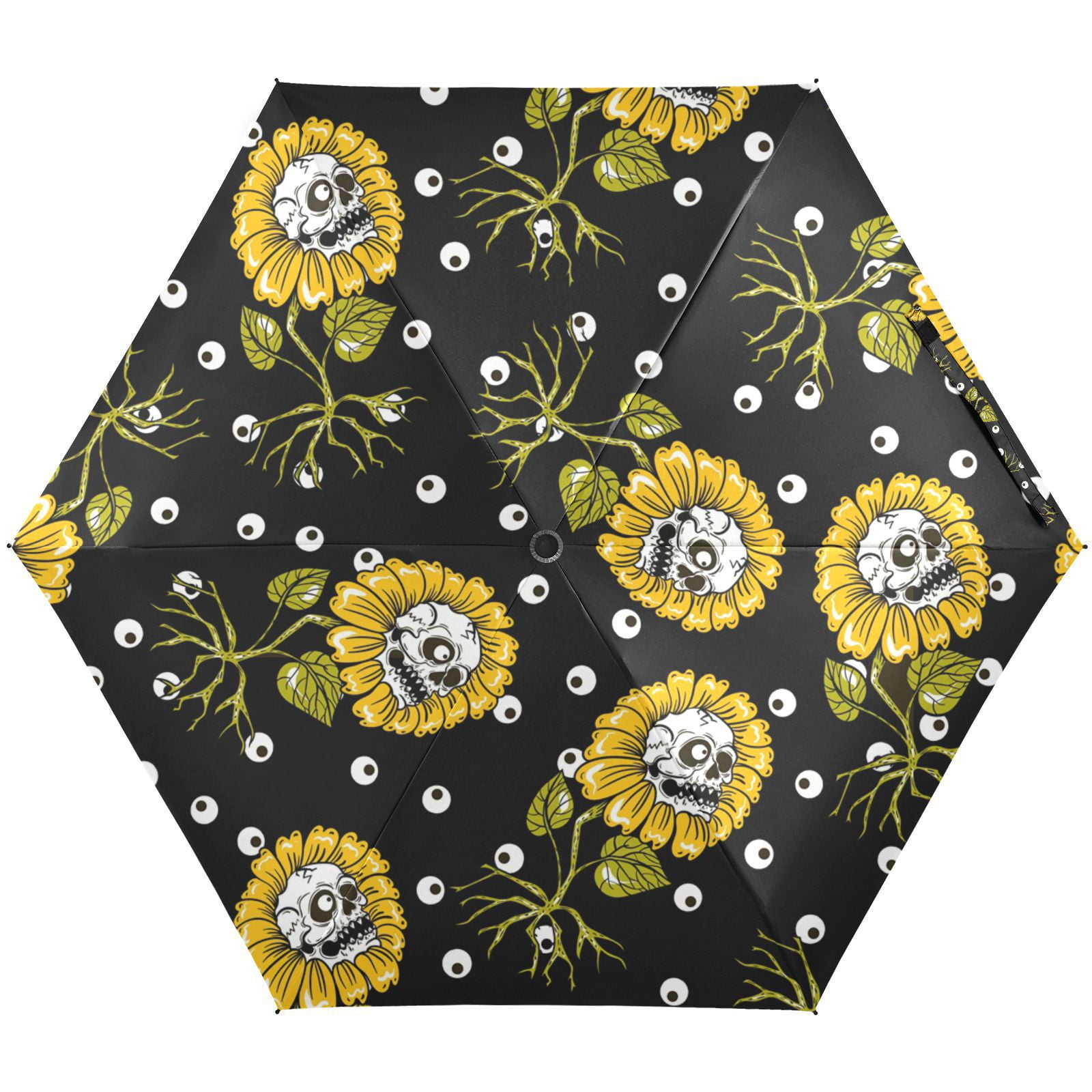 JSTEL Sunflowers Skulls Eye Ball Folding Umbrella for Rain Sun Travel ...