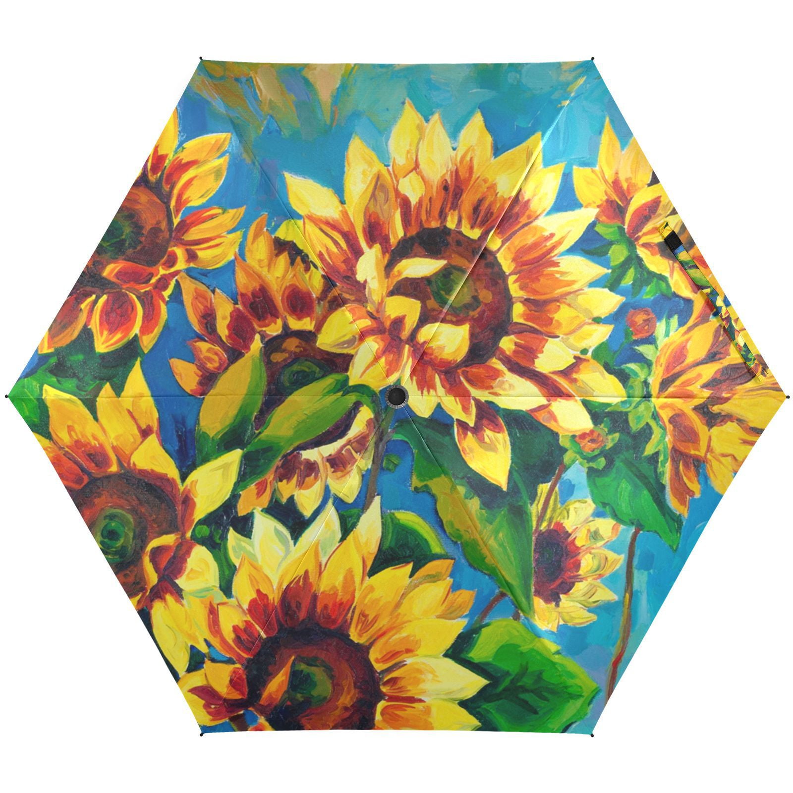 JSTEL Sunflowers Watercolor Floral Flower Folding Umbrella for Rain Sun ...