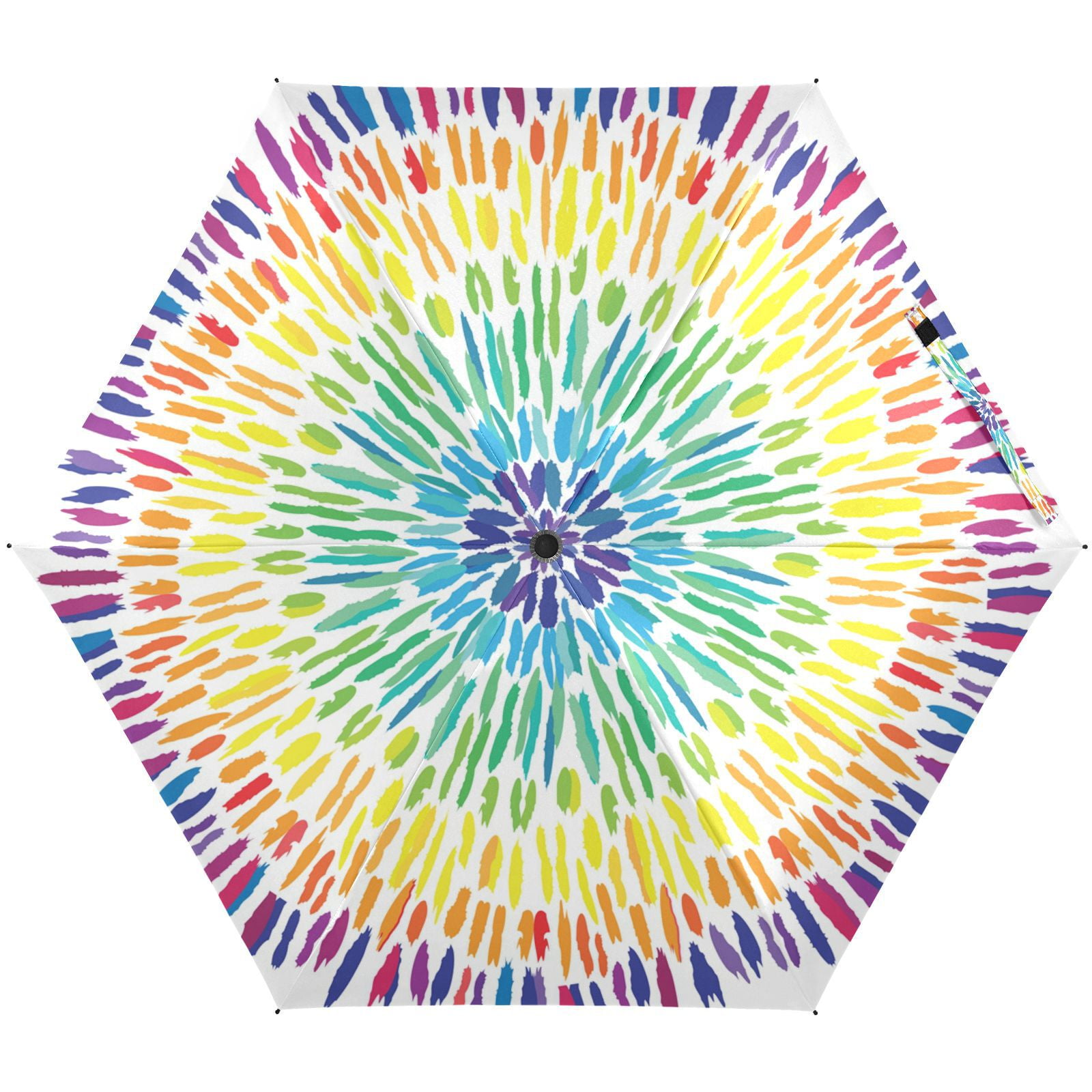 JSTEL Tie Dye Rainbow Colored Concentric Folding Umbrella for Rain Sun ...