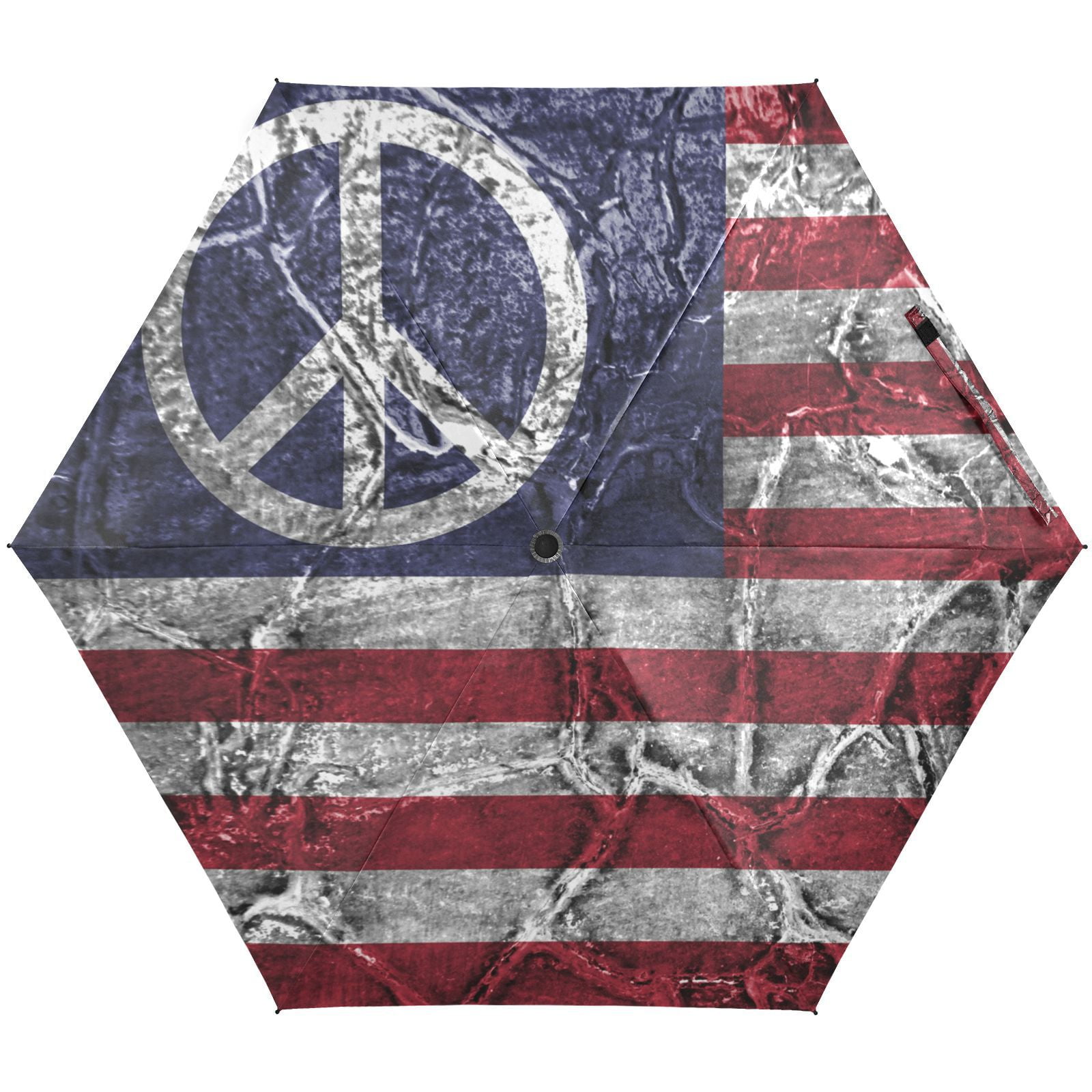 JSTEL Usa Peace Symbol Grunge American Flag Folding Umbrella for Rain ...