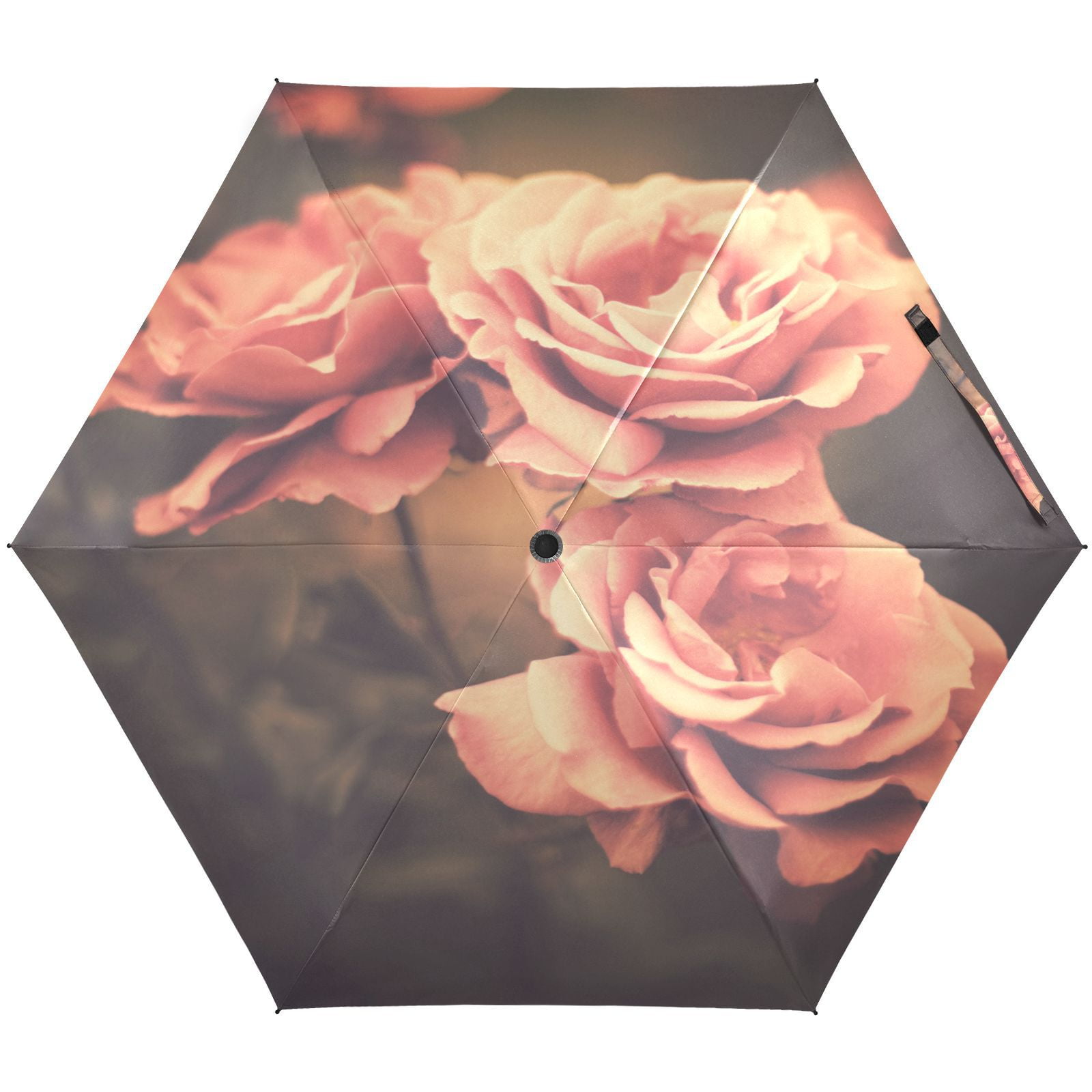 JSTEL Vintage Pink Rose Flower Floral Folding Umbrella for Rain Sun ...