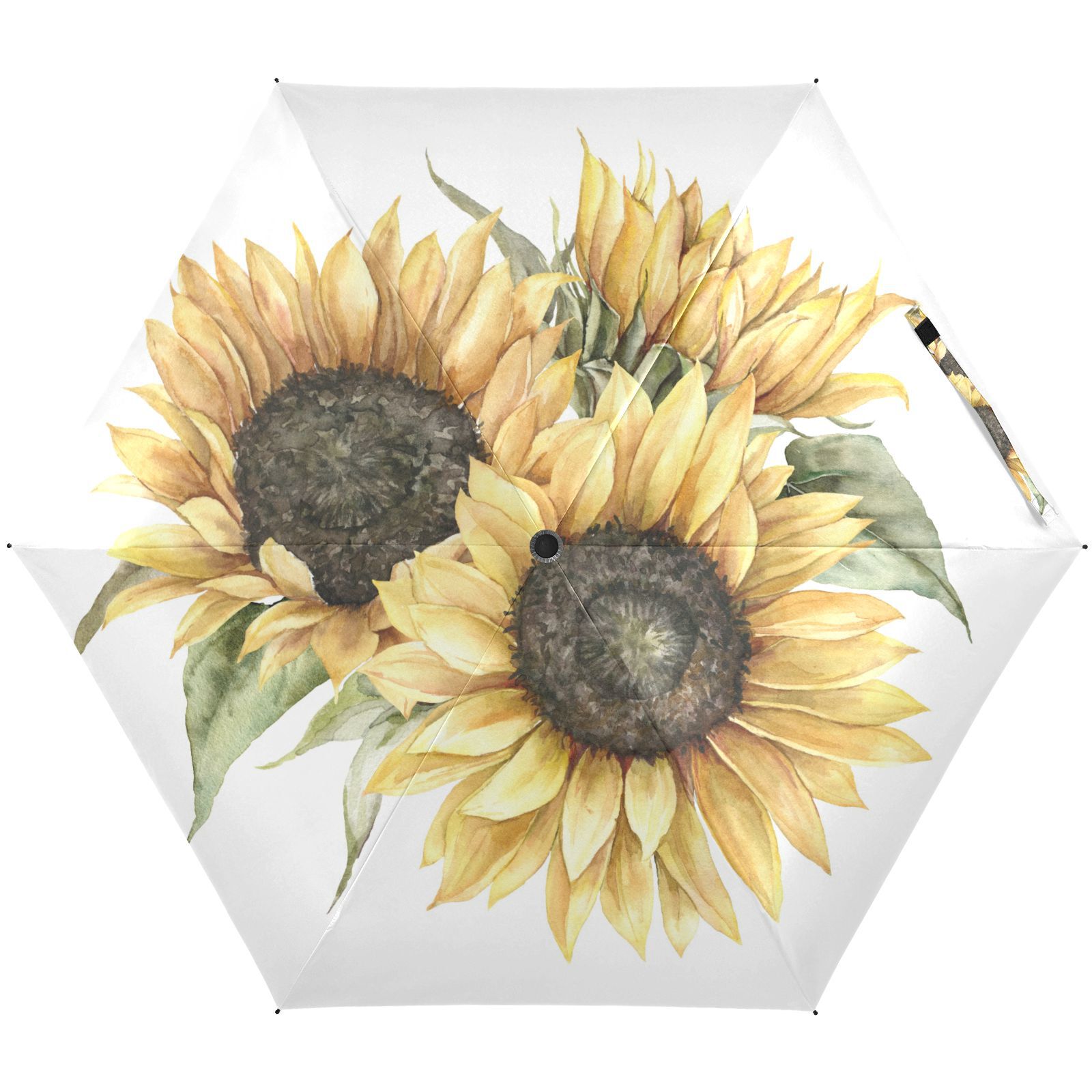 JSTEL Vintage Sunflower Floral Folding Umbrella for Rain Sun Travel ...
