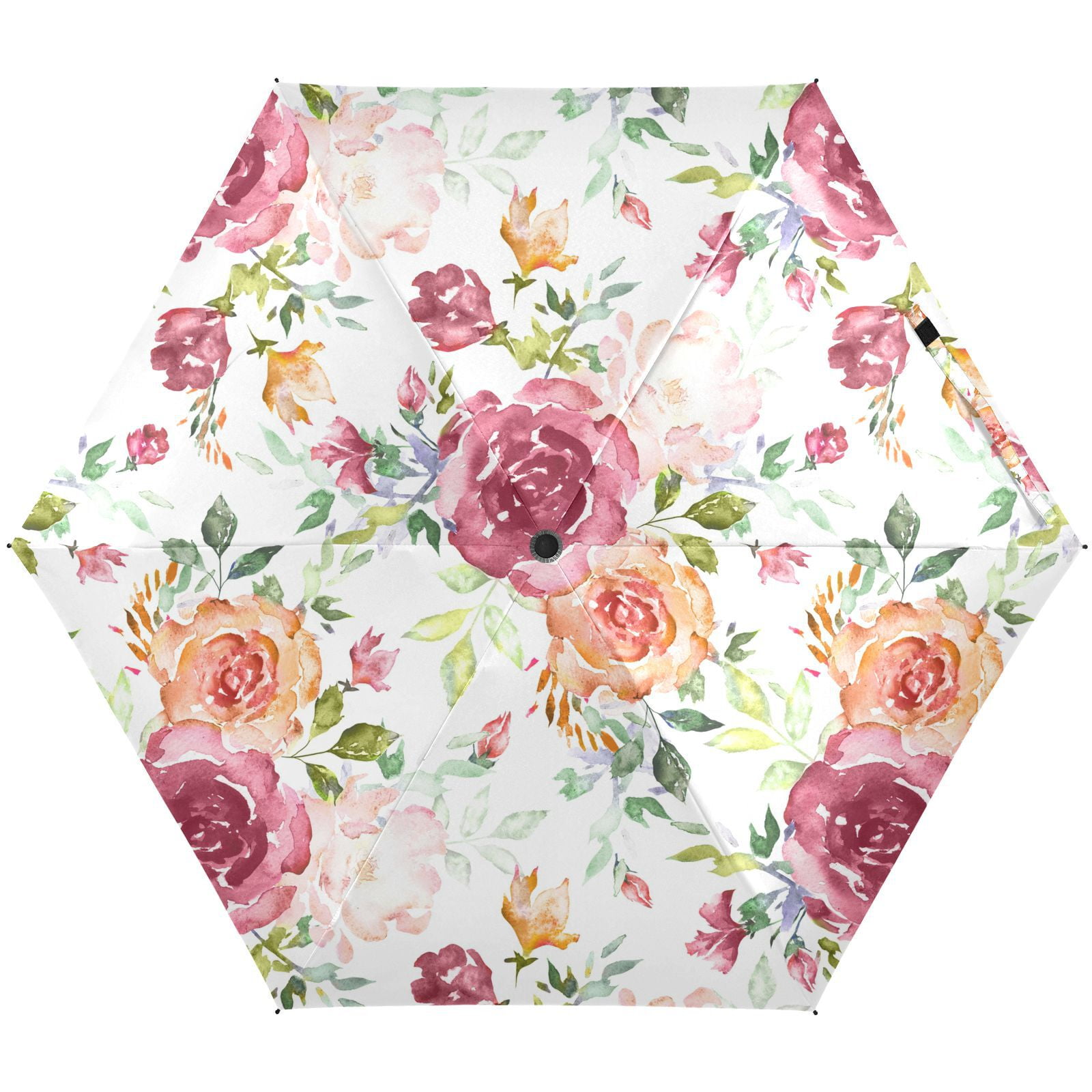 JSTEL Watercolor Pink Rose Flower Folding Umbrella for Rain Sun Travel ...