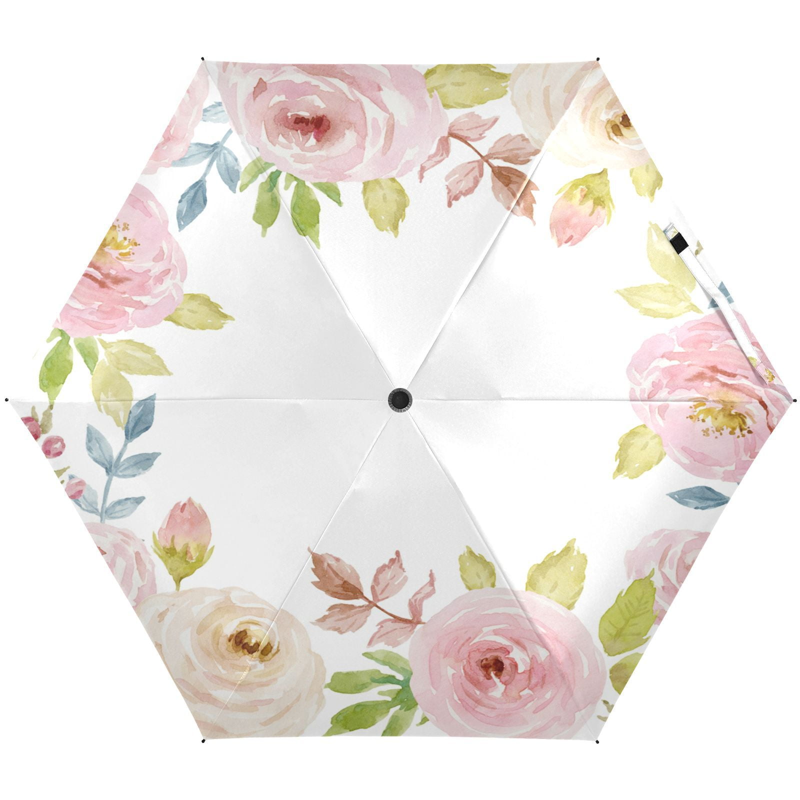 JSTEL Watercolor Pink Rose Flowers Floral Folding Umbrella for Rain Sun ...