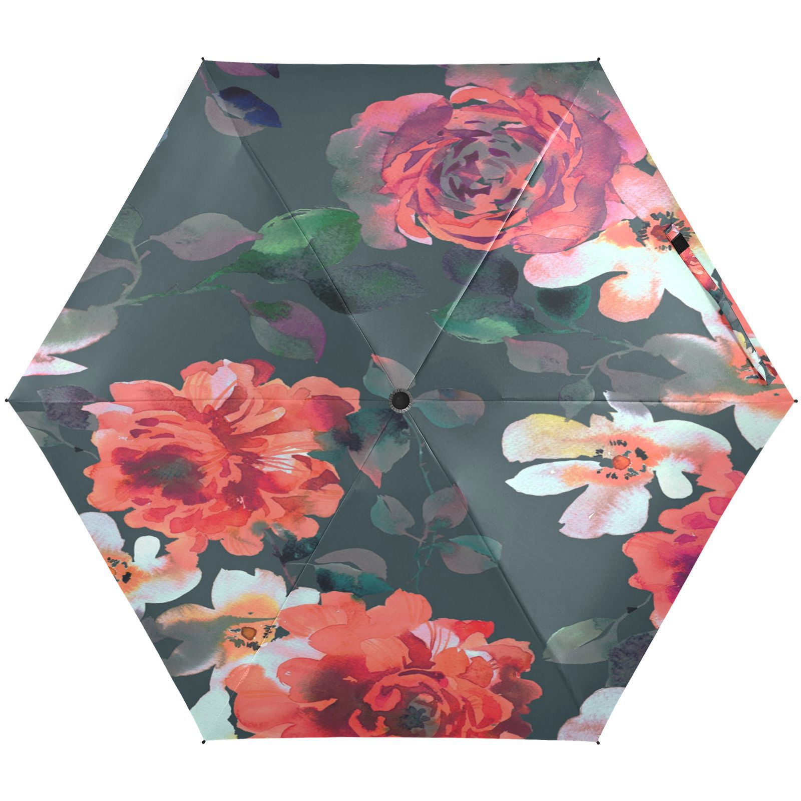 JSTEL Watercolor Red Rose Flower Floral Folding Umbrella for Rain Sun ...