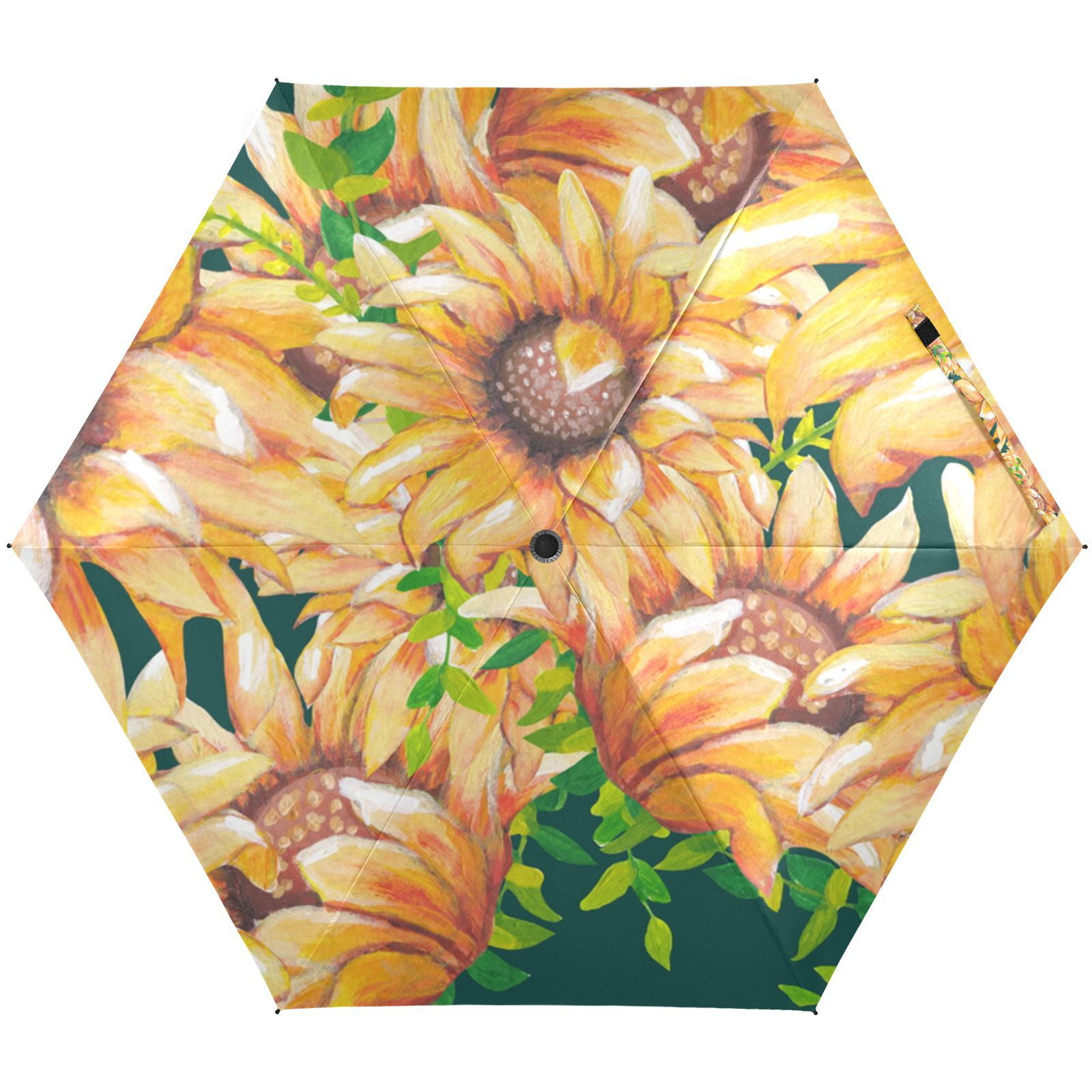 JSTEL Watercolor Sunflower Floral Vintage Folding Umbrella for Rain Sun ...