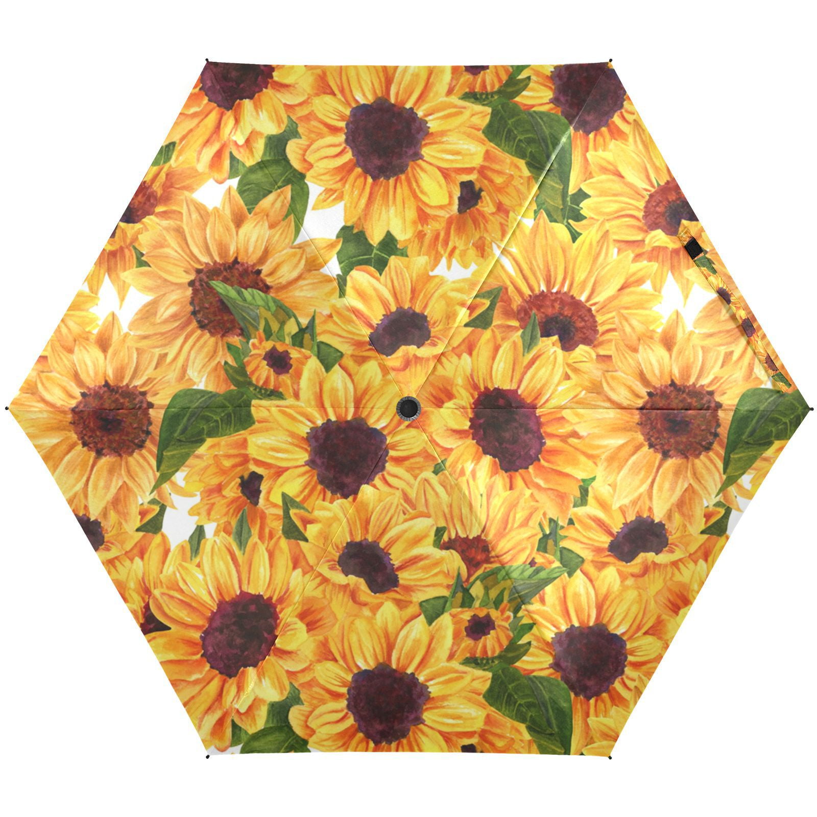 JSTEL Watercolor Sunflower Floral Yellow Folding Umbrella for Rain Sun ...