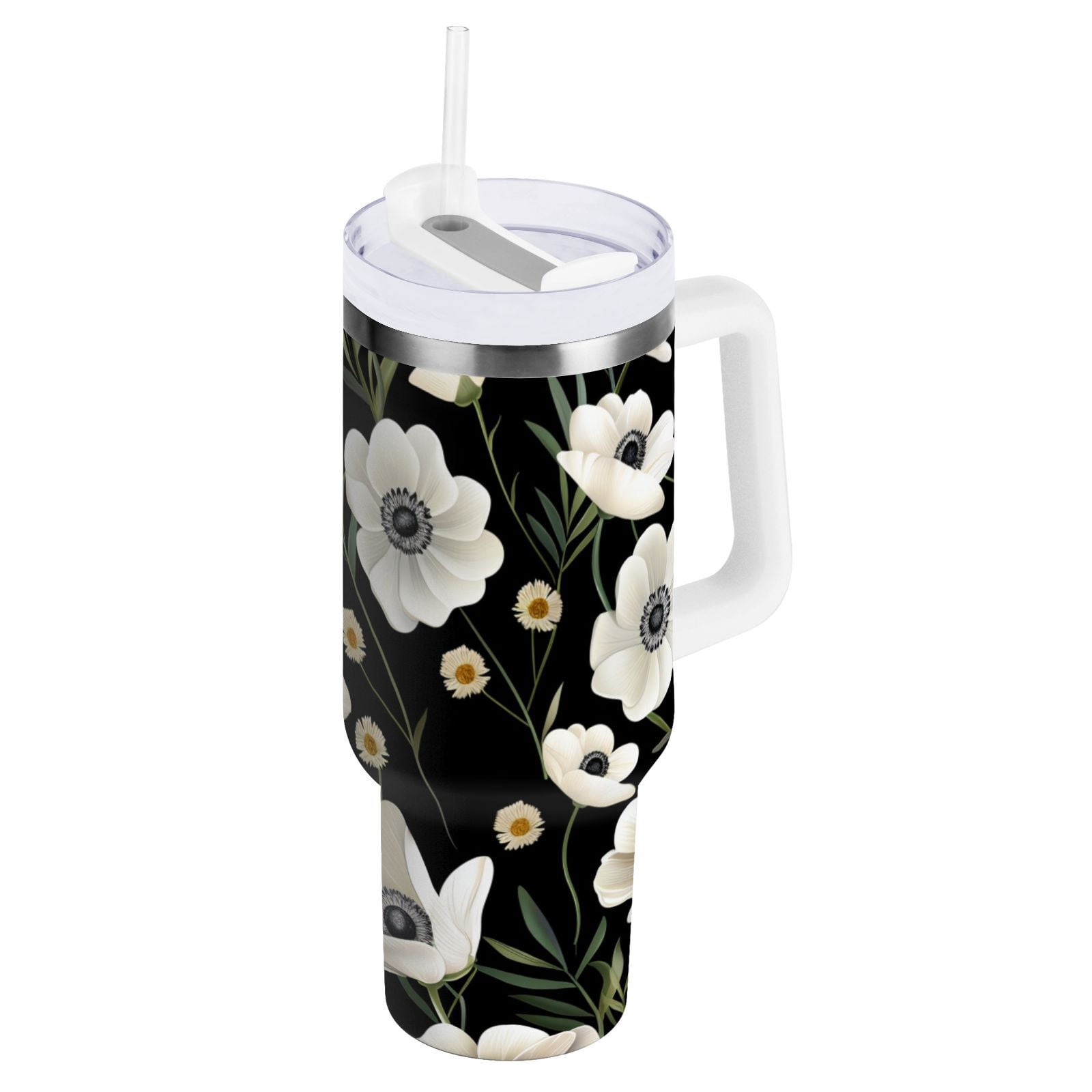JSTEL White Anemone Flower 30 oz Tumbler Stainless Steel Water Bottle ...