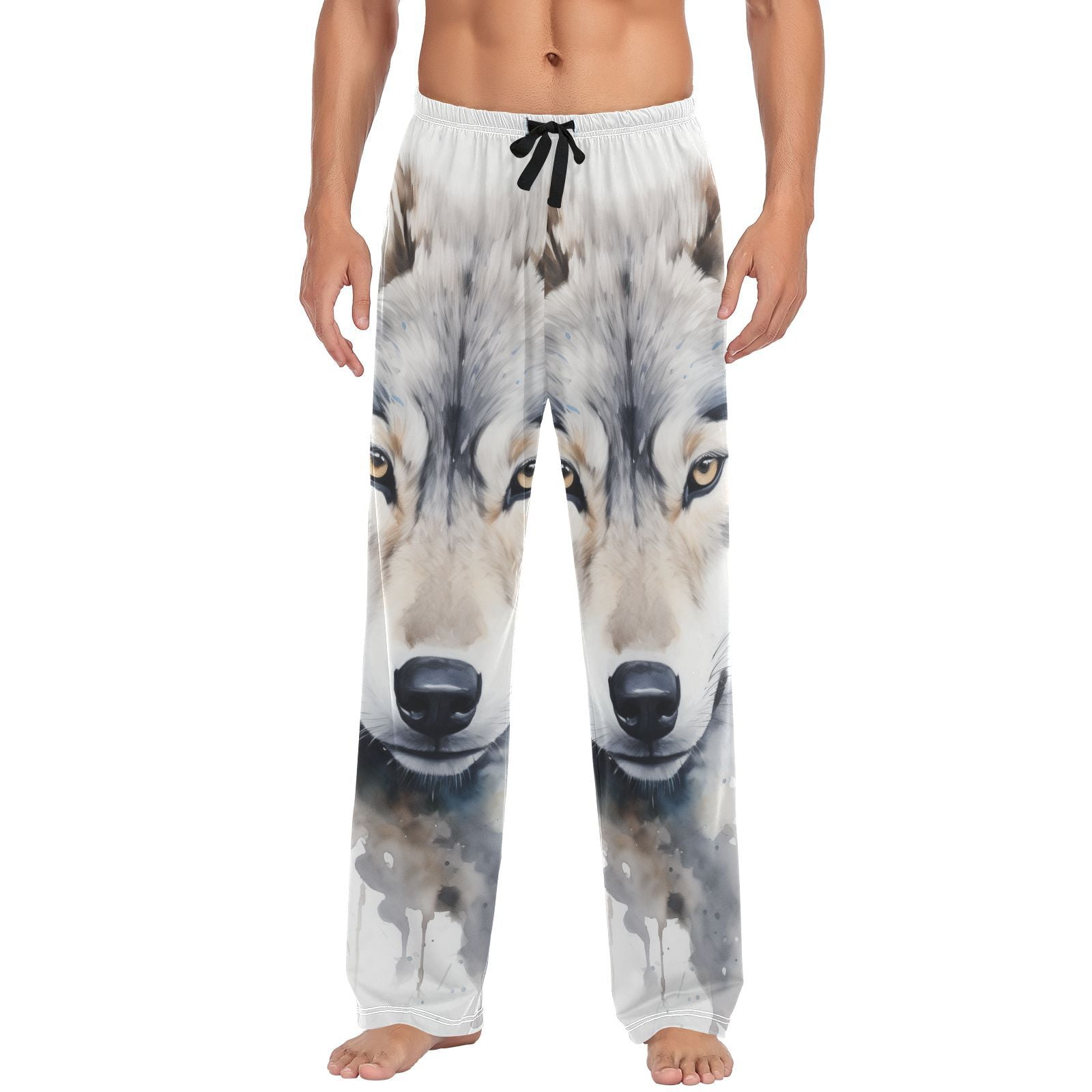 JSTEL Wild Wolf Portrait Men's Sleepwear Mens Pajama Pants Bottoms with ...
