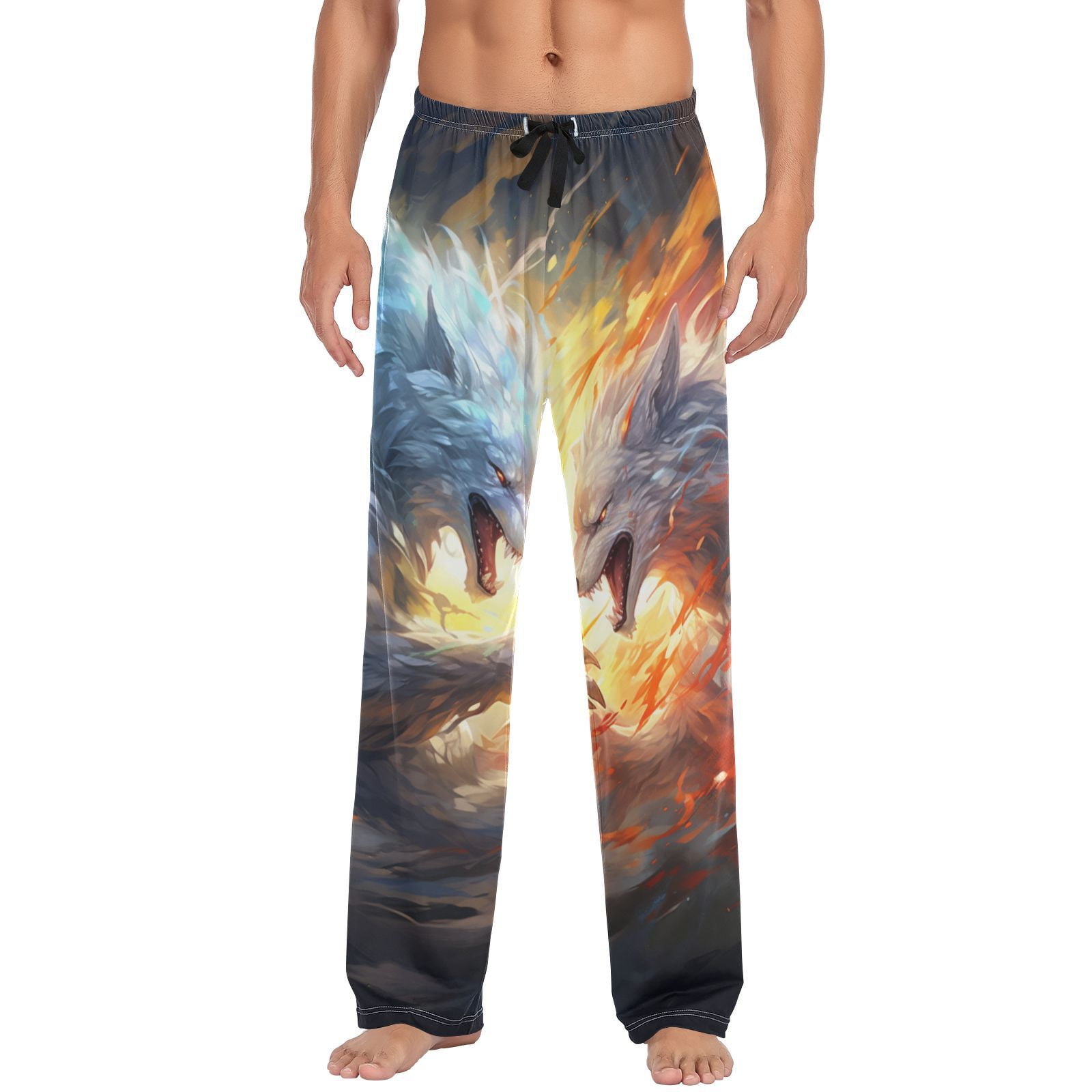 JSTEL Wolves Fighting Men's Sleepwear Mens Pajama Pants Bottoms with ...