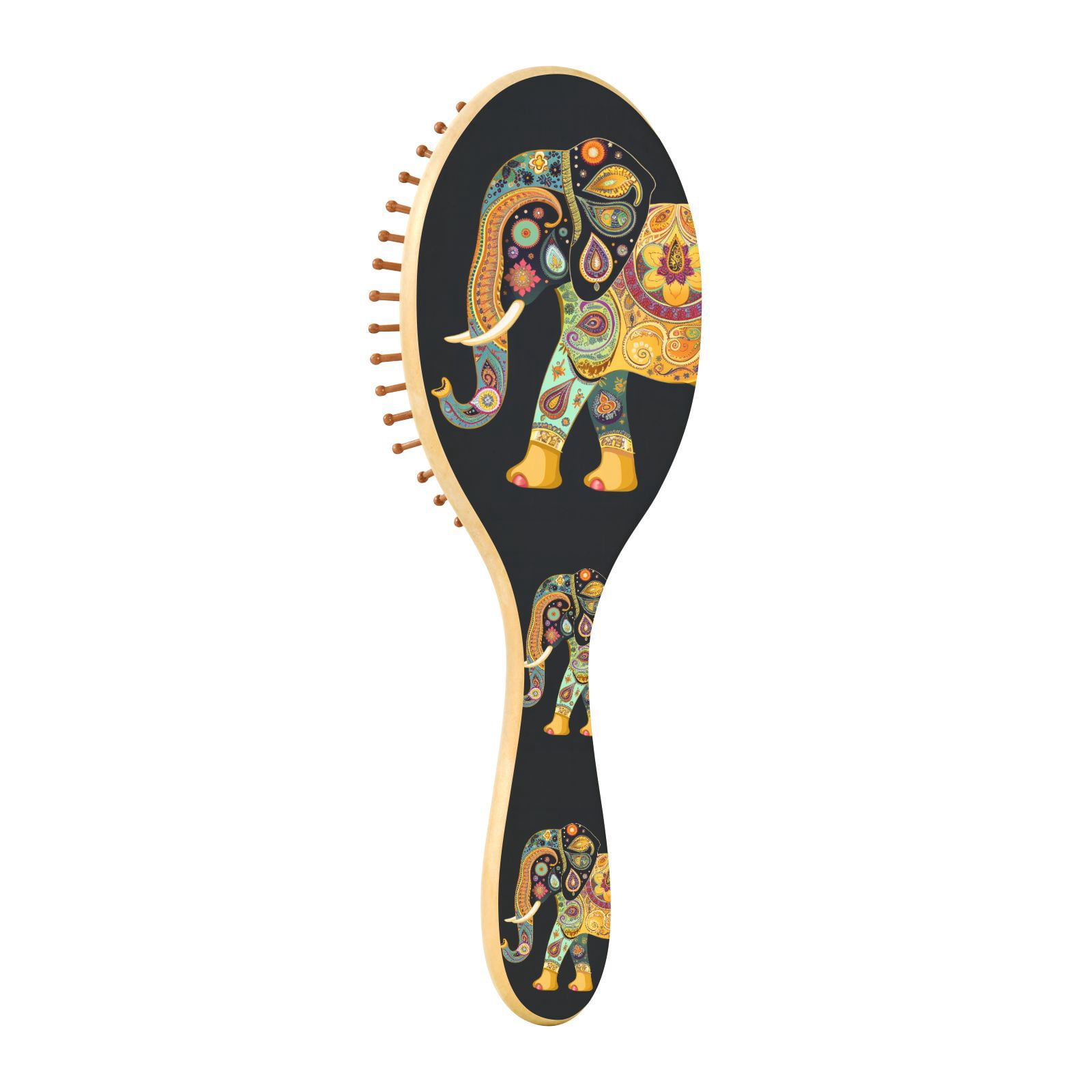 JSTEL Yellow Elephant Paisley Hair Brush for Women Men Natural Wood ...