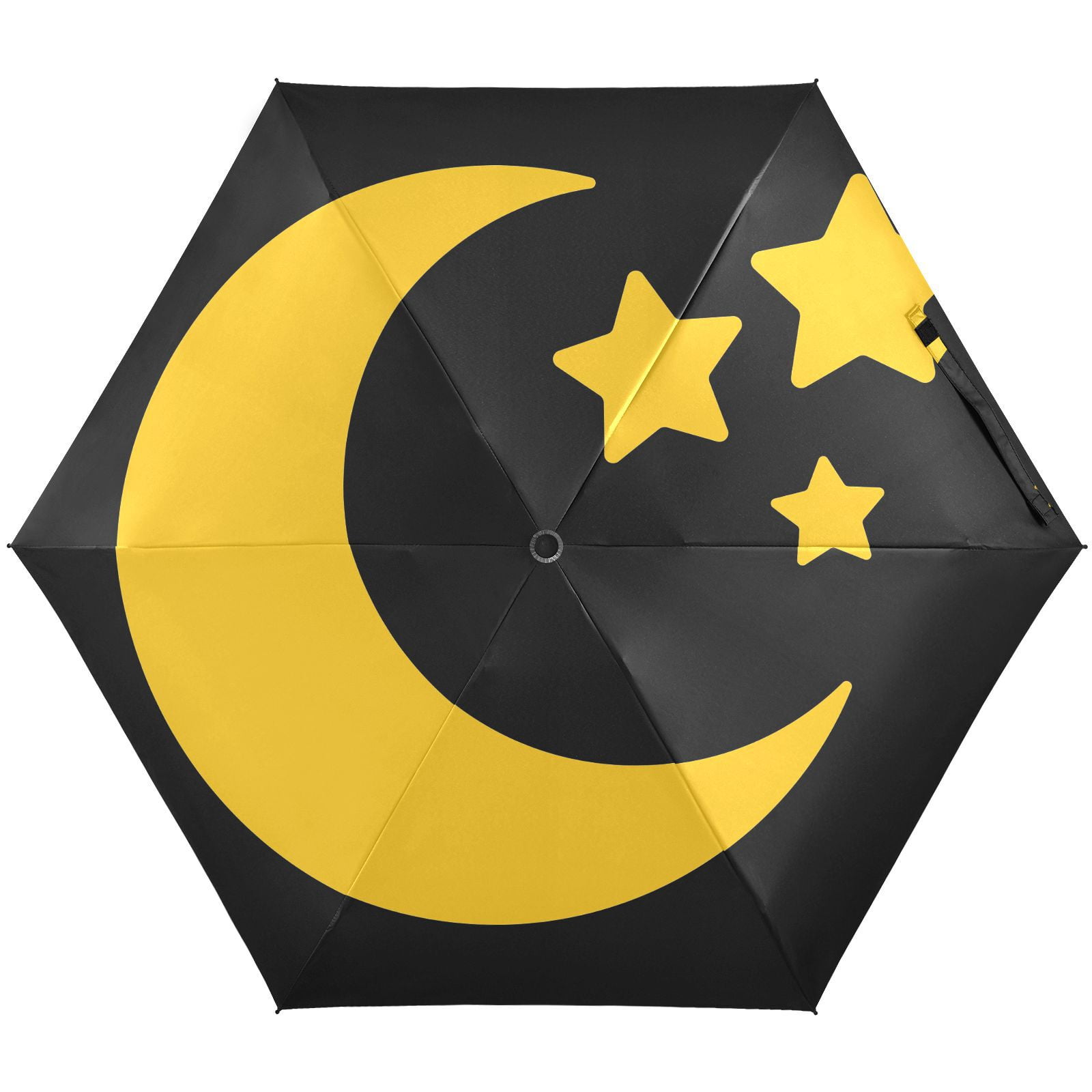 JSTEL Yellow Moon & Stars Folding Umbrella for Rain Sun Travel Mini ...