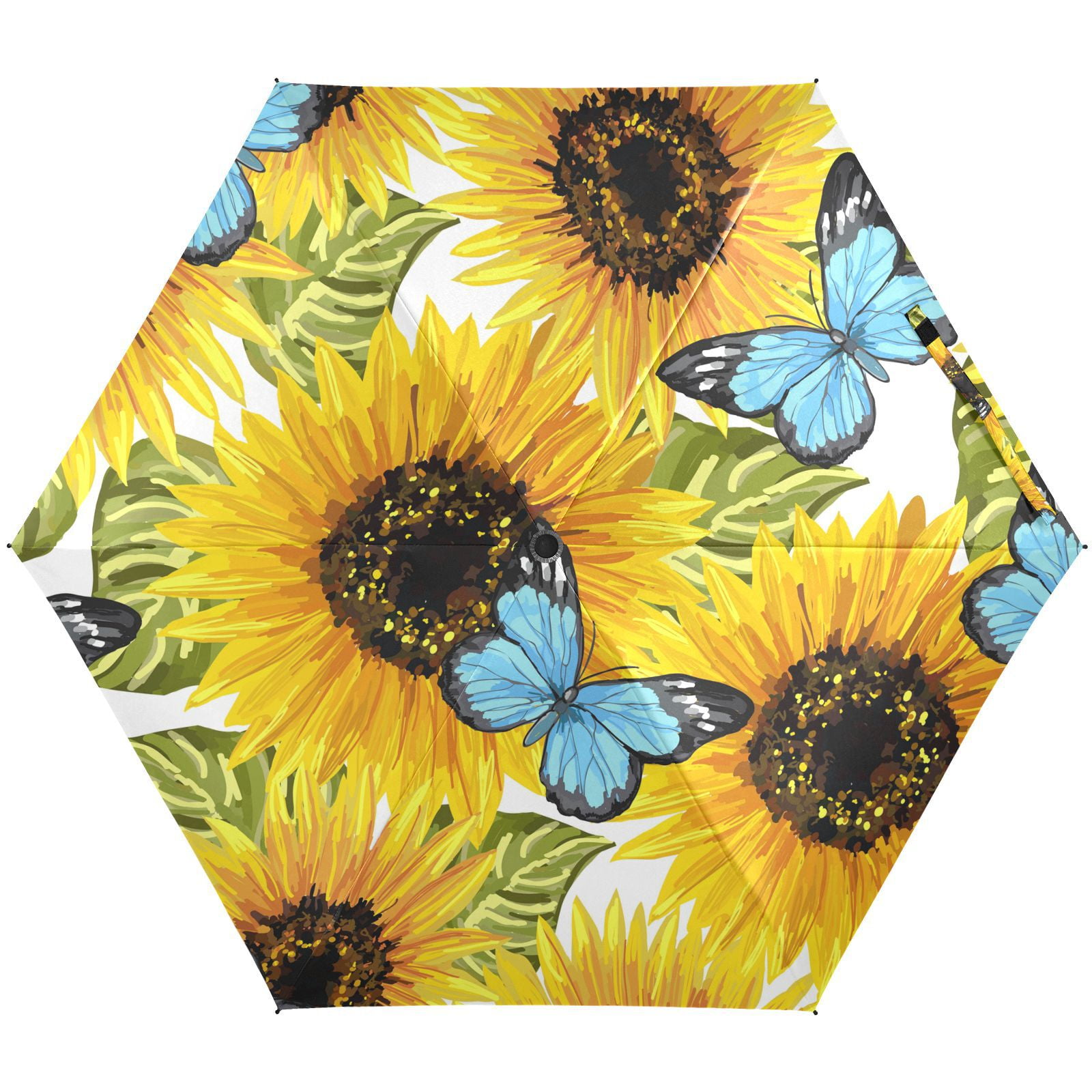 JSTEL Yellow Sunflower Butterly Floral Flowers Folding Umbrella for ...