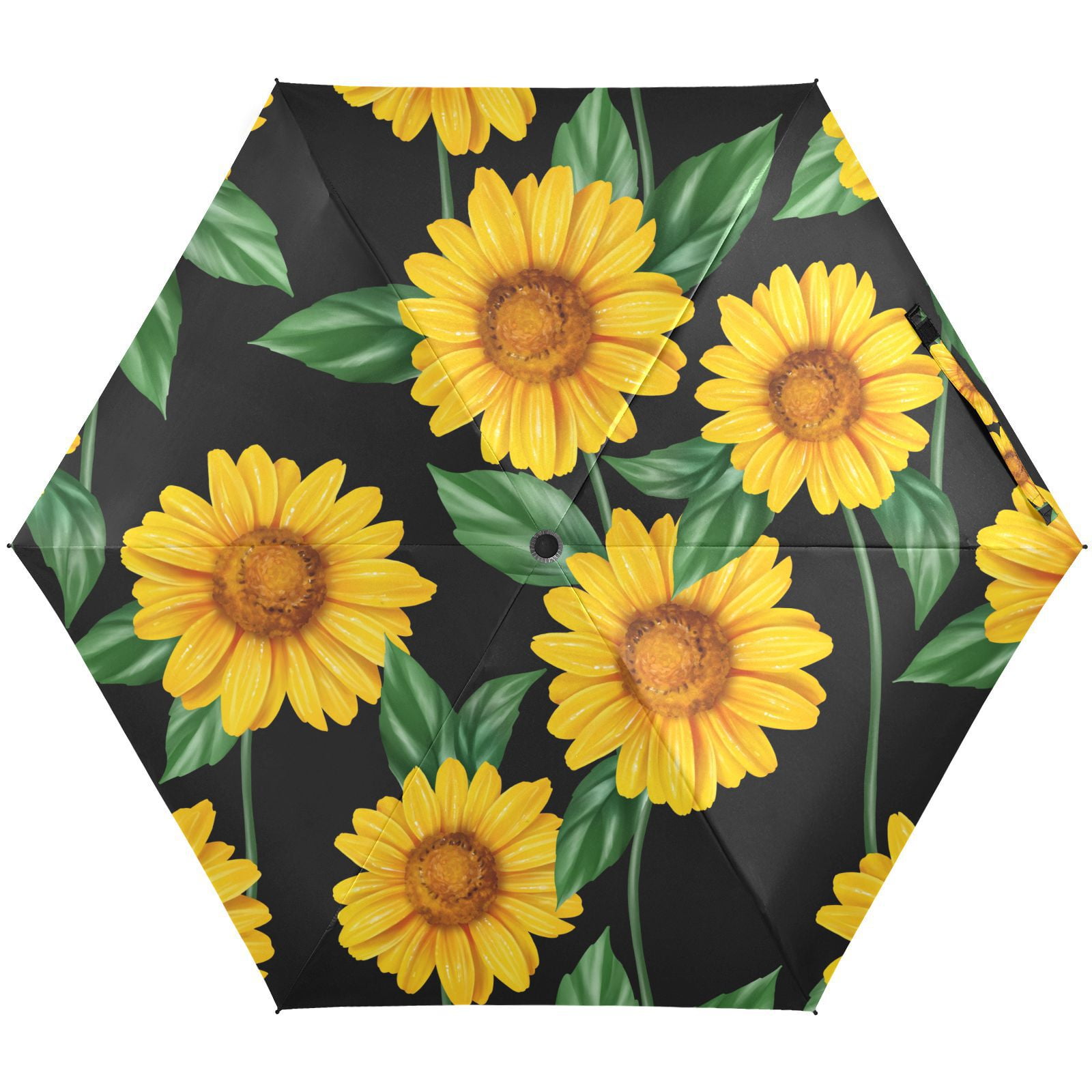 JSTEL Yellow Sunflower Floral Folding Umbrella for Rain Sun Travel Mini ...