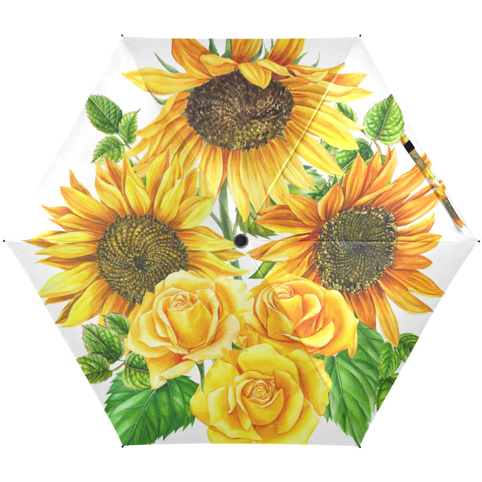 JSTEL Yellow Sunflower & Rose Flower Folding Umbrella for Rain Sun ...