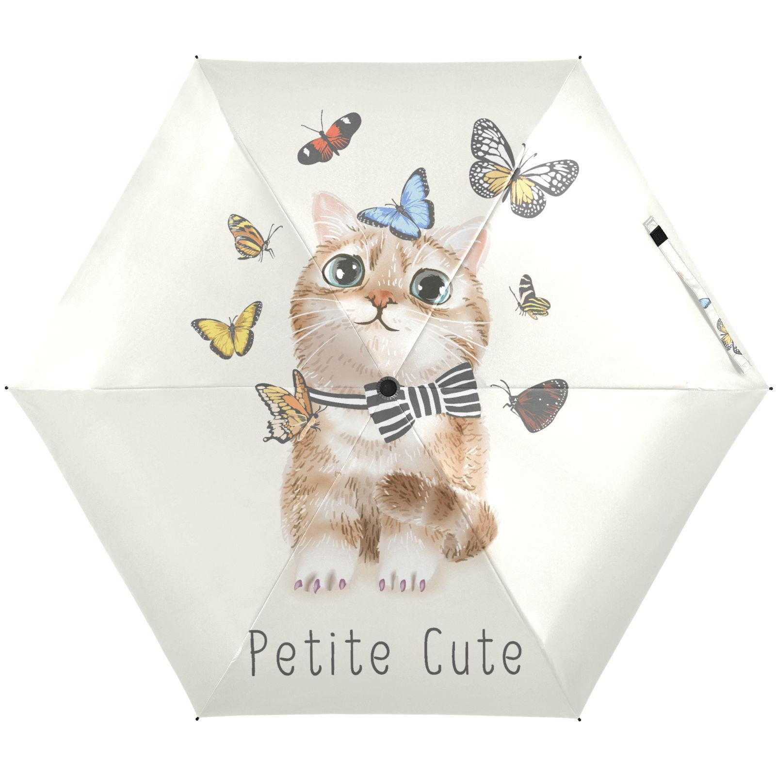 JSTEL kitten cute cat butterfly Folding Umbrella for Rain Sun Travel ...
