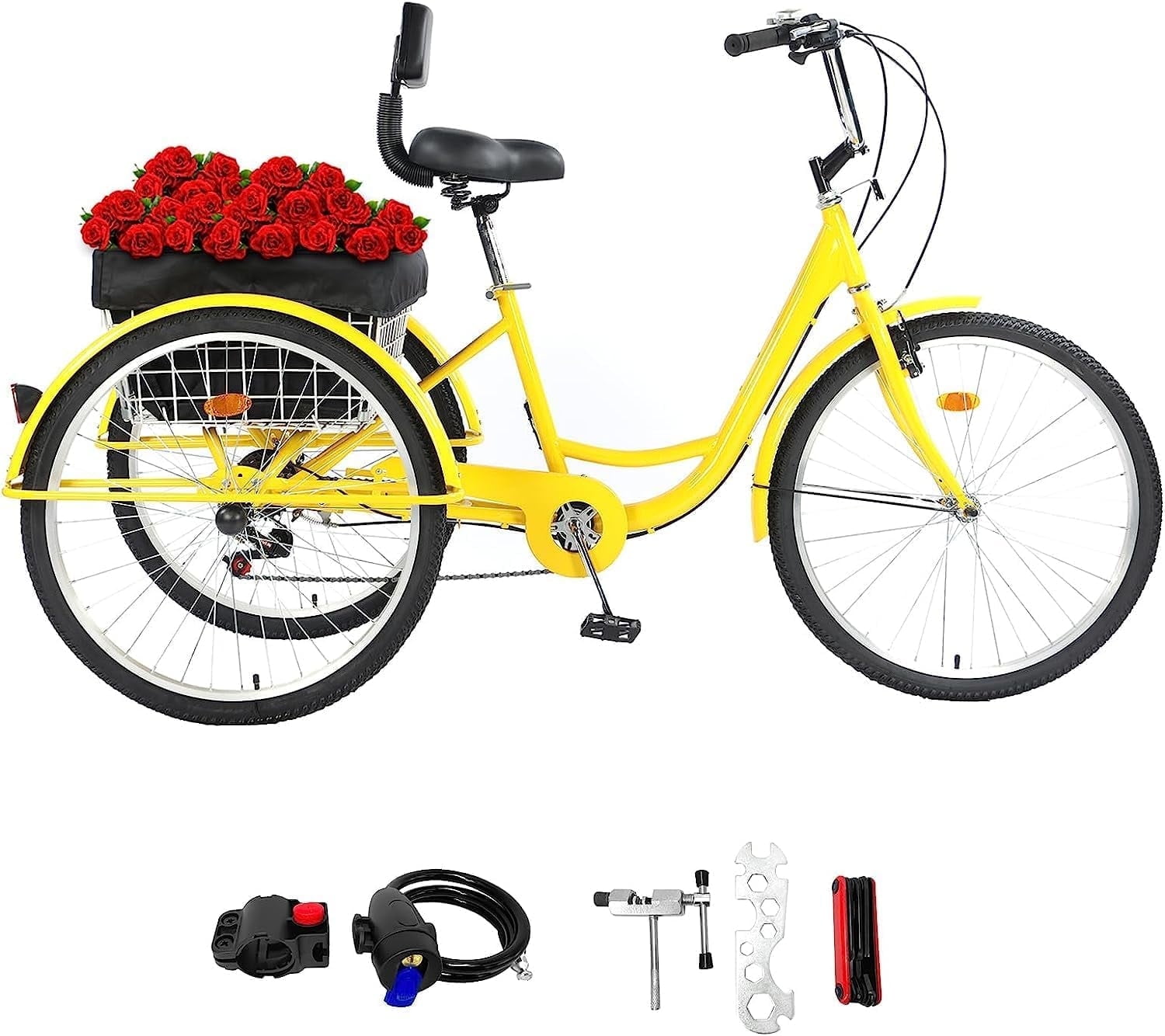 JSTUOKE 26 Inch Trike, 7 Speed Adult Tricycle with Basket, Backrest ...