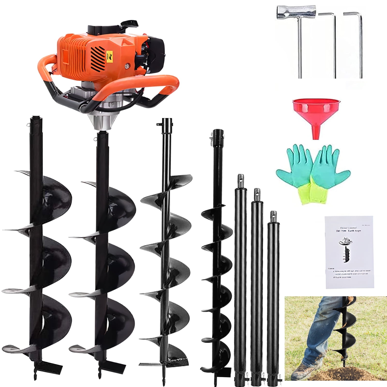 JSTUOKE 62cc 2100W Post Hole Digger, 4 Auger Drill Bits & 3 Extension ...