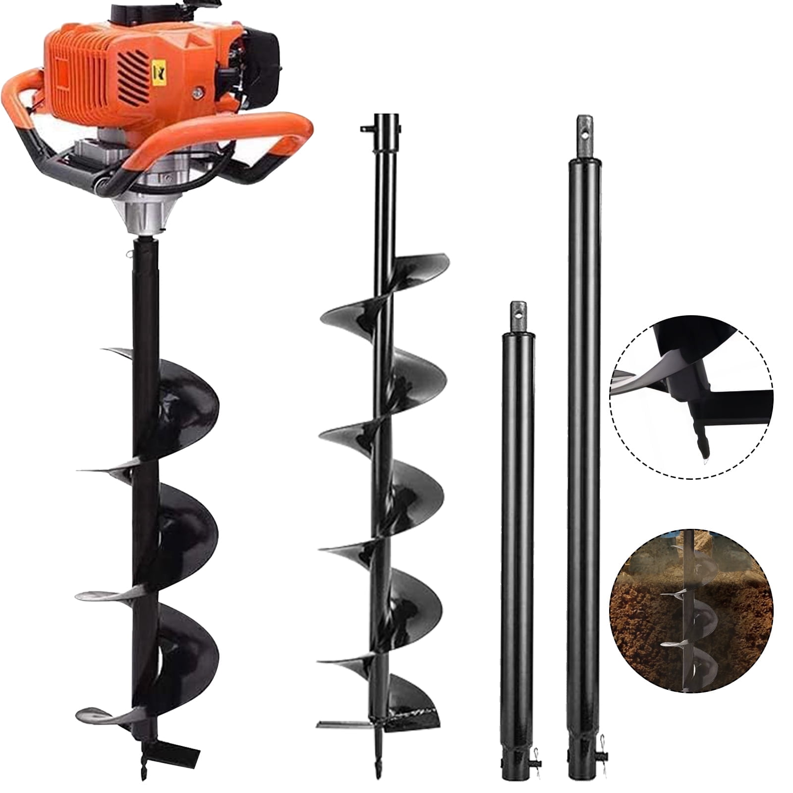 JSTUOKE 62cc 2100W Dirt Auger, 2 Stroke Gas Powered with 2 Drill Bits ...