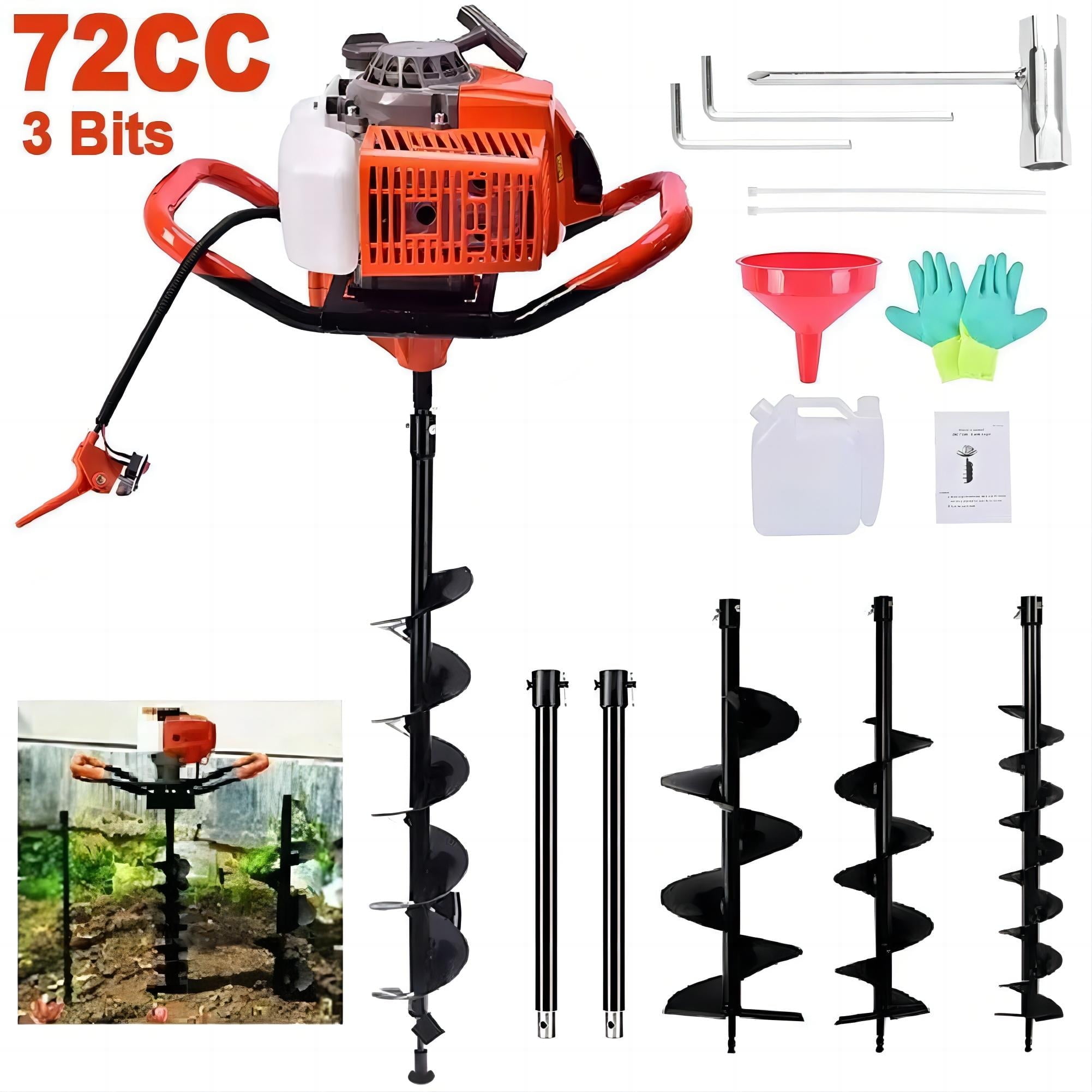JSTUOKE 72cc 3000W Post Hole Digger 2 Stroke Petrol Gas Powered Earth ...