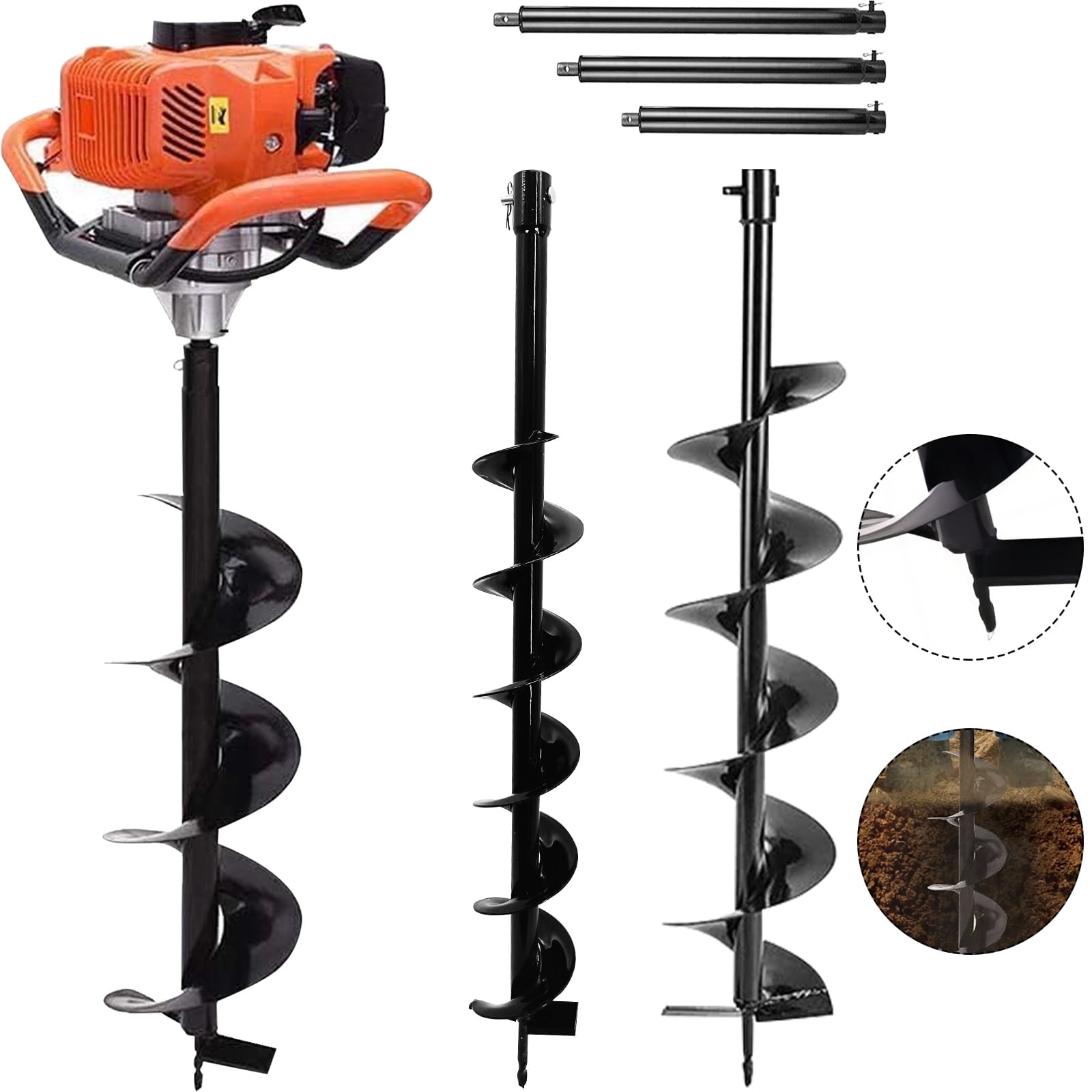 JSTUOKE 72cc 3000W Post Hole Digger 2 Stroke Petrol Gas Powered Earth ...