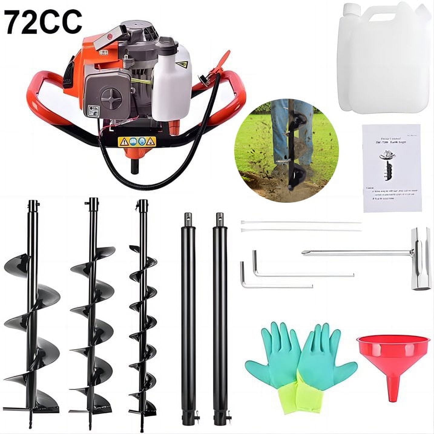 "JSTUOKE 72cc Post Hole Digger, Gas Powered with 3 Drill Bits (4"", 8 ...