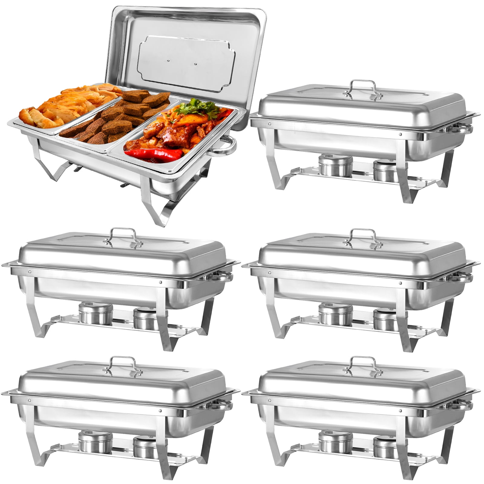 Jacgood 8QT Chafing Dish Buffet Set 1/3 Food Pan Stainless Steel 6 Pack for Catering Party ...