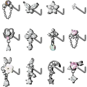 Jstyle 12Pcs Nose Rings Nose Studs for Women L Shaped Stainless Steel ...