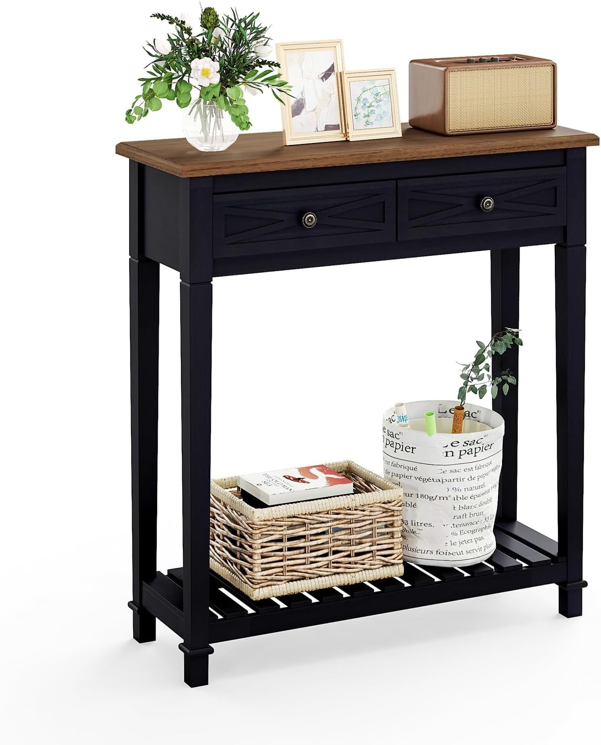 JSUN7 Entryway Table with Storage - Narrow Console Table with 2 Drawers ...