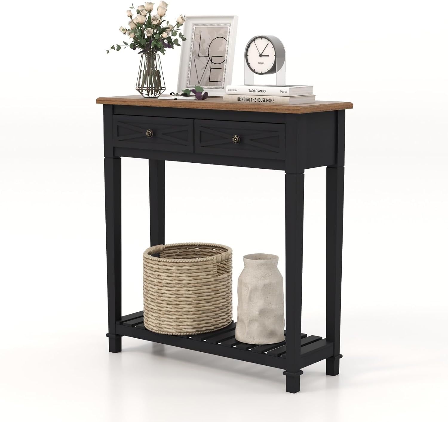 JSUN7 Entryway Table with Storage - Narrow Console Table with 2 Drawers ...