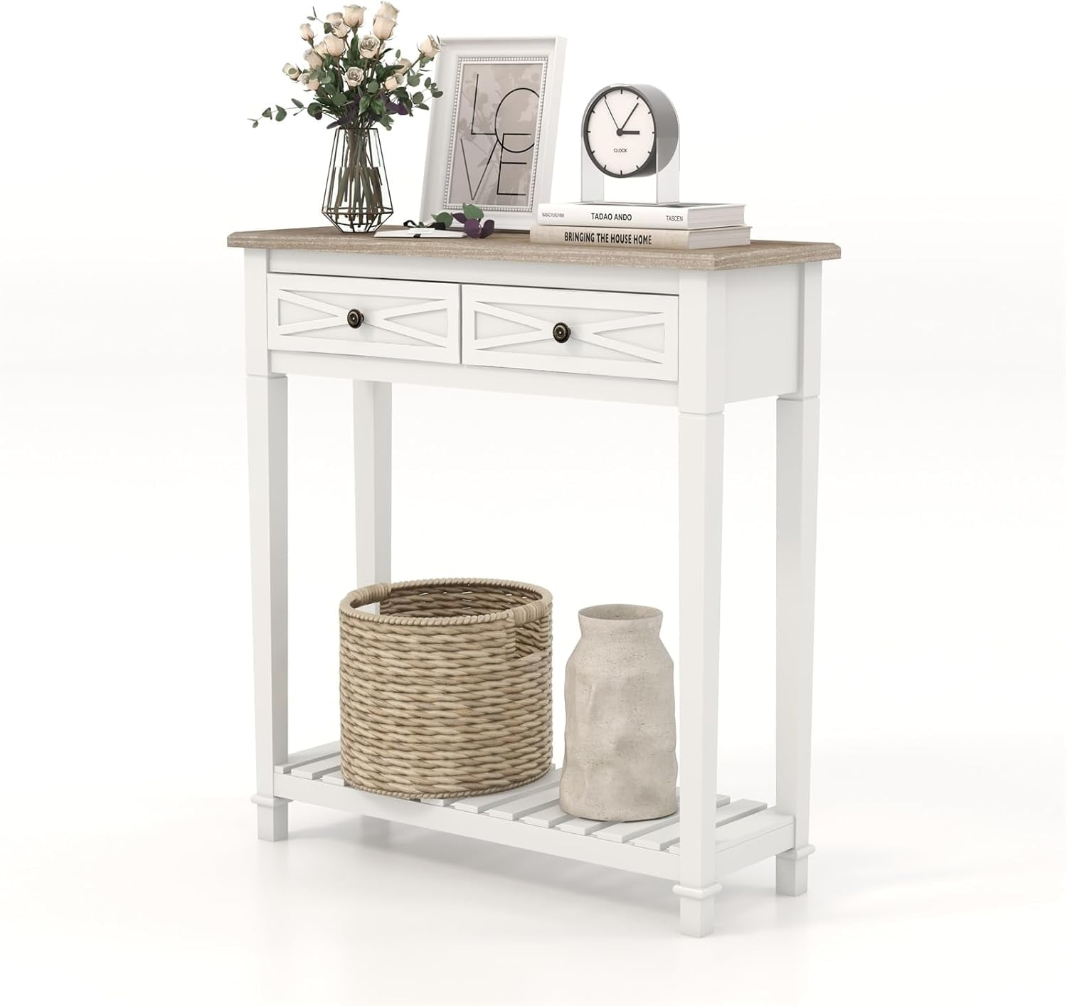 JSUN7 Entryway Table with Storage - Narrow Console Table with 2 Drawers ...