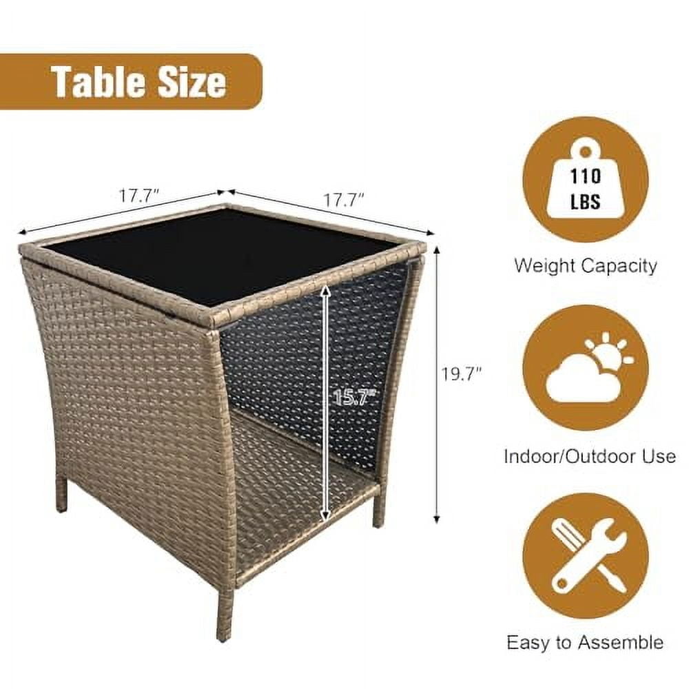 JSUN7 Outdoor Wicker Side Table - Rattan Outdoor Side Tables for Patio ...