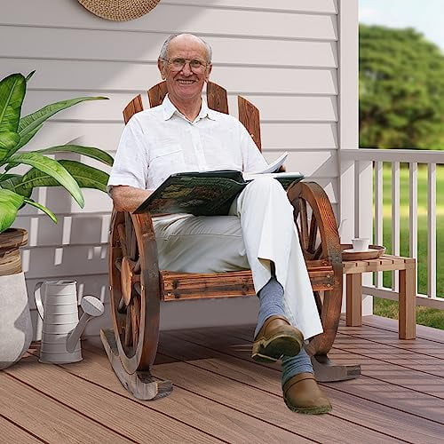 JSUN7 Outdoor Wooden Rocking Chair, Wood Armrest Rocker Seat Wagon ...