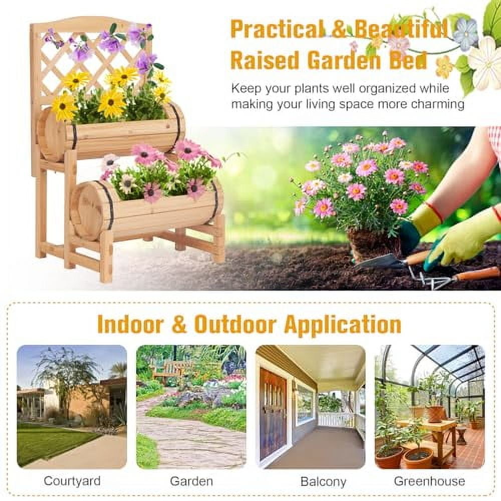 JSUN7 Raised Garden Bed with Trellis - Wood Garden Planter Box, Free ...