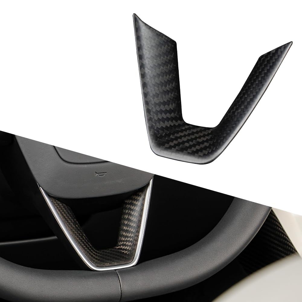 JSWAN Real Carbon Fiber Steering Wheel Panel Cover Fit for Tesla New ...