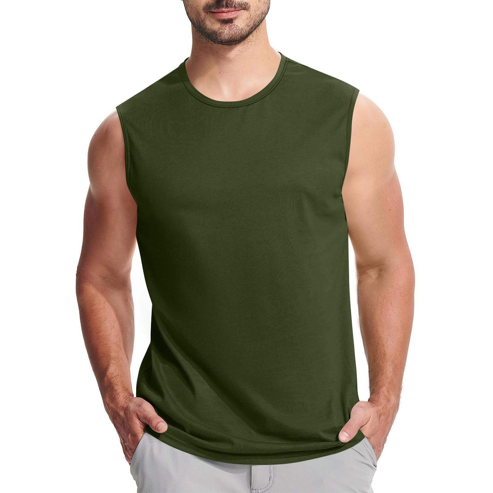 JSheng Men's Sleeveless Sports Top Men's Solid Color High Resilience ...