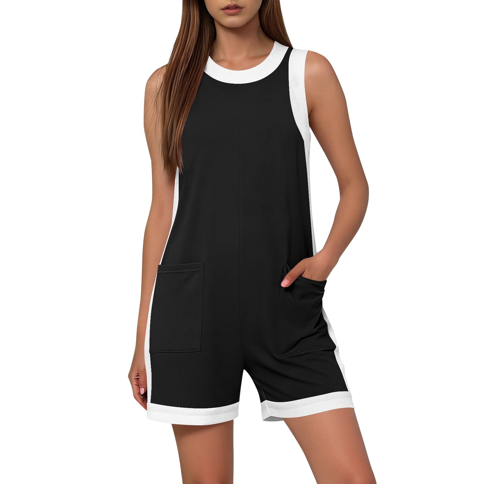 JSheng Women Romper Shorts Summer Casual Breathable Round Neck Sports ...