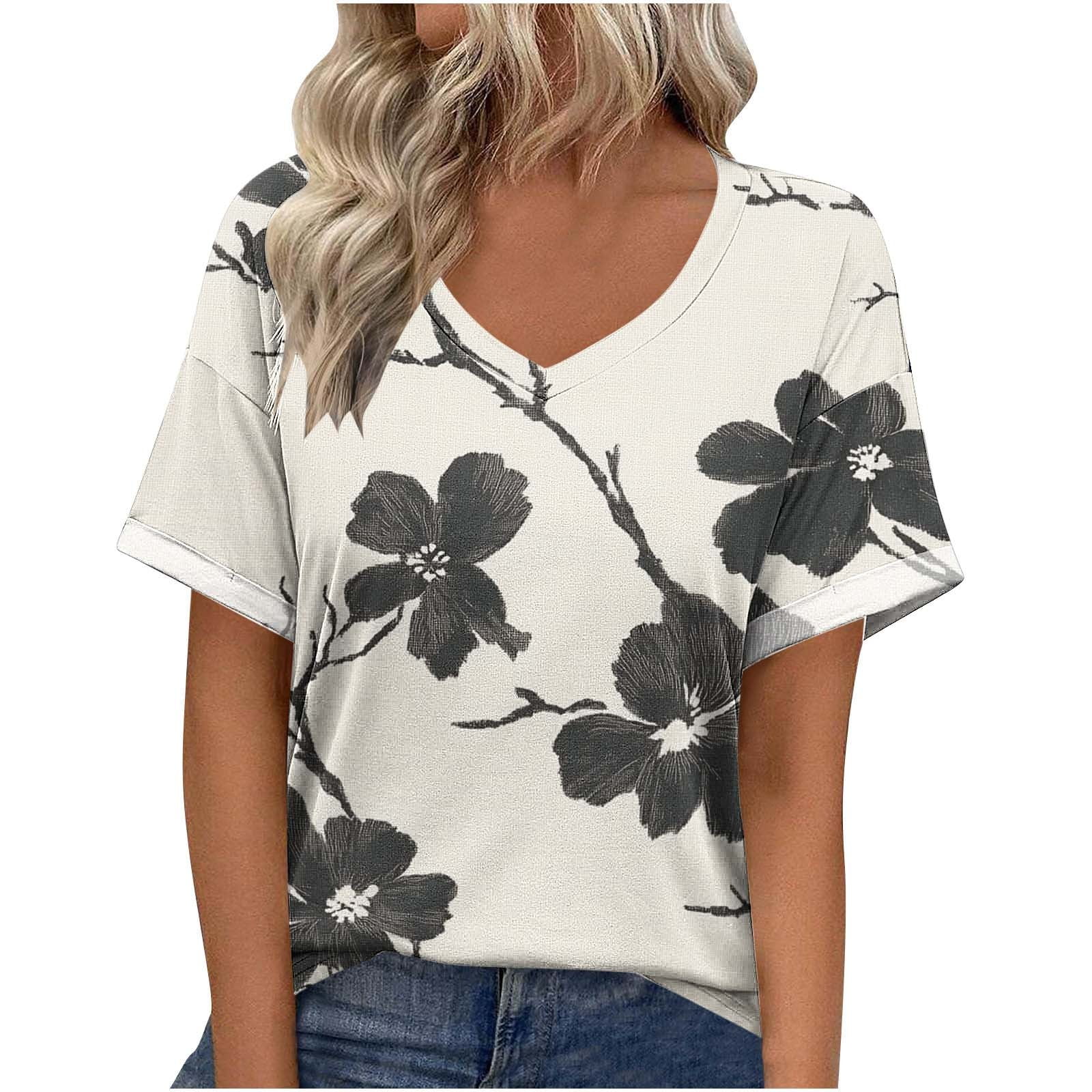 JSheng Women's Summer Printed Tops 2025 Trendy Women's Summer Casual V ...