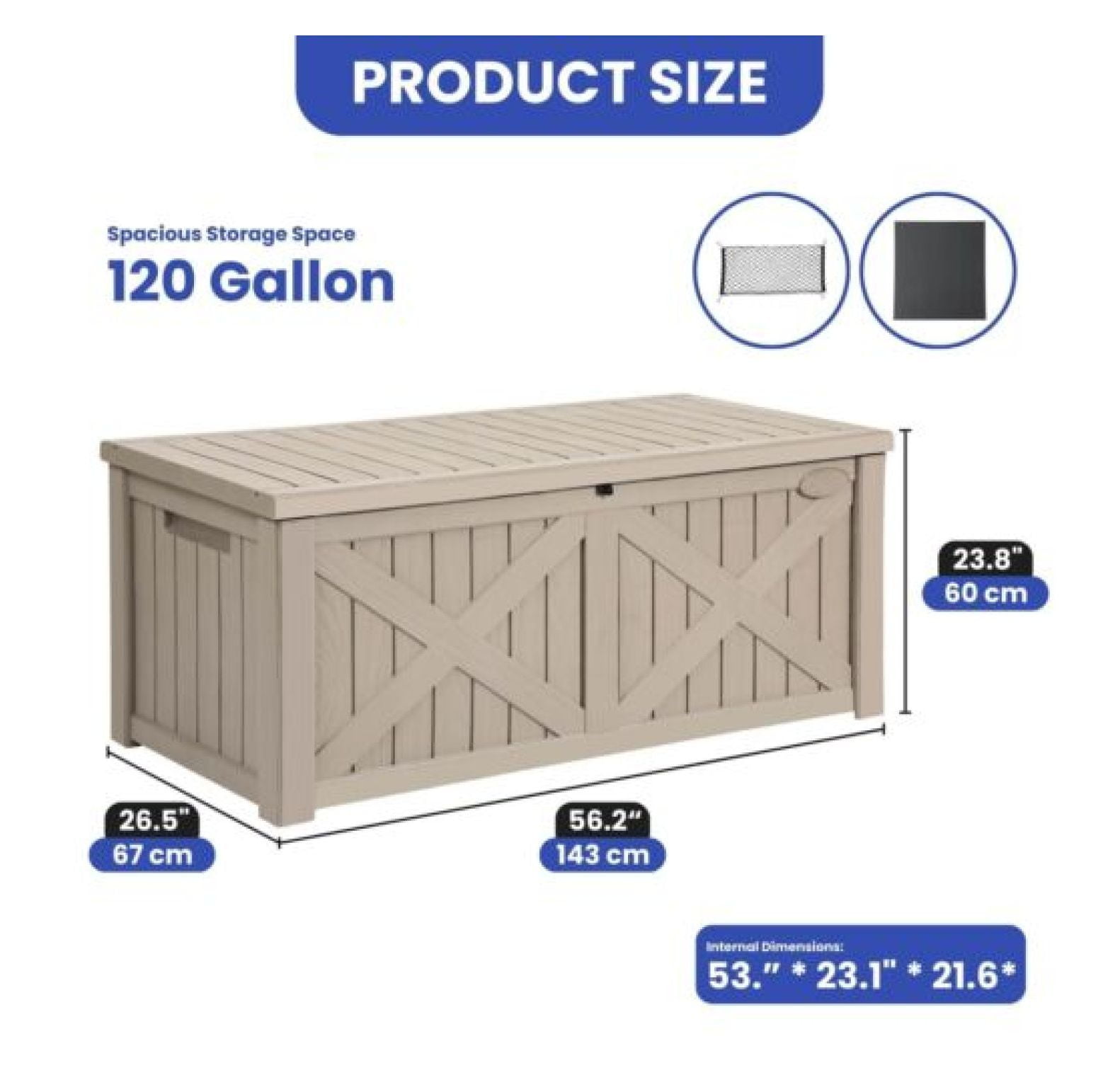 JTAOT 120 Gallon Outdoor Large Storage Space Plastic Container ...
