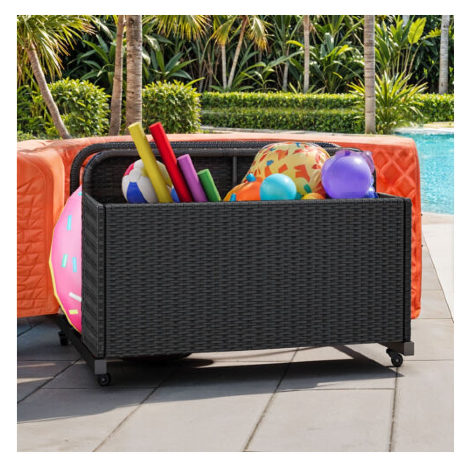 JTAOT 125 Gallons Rolling Pool Caddy All-Weather Wicker Storage Box ...