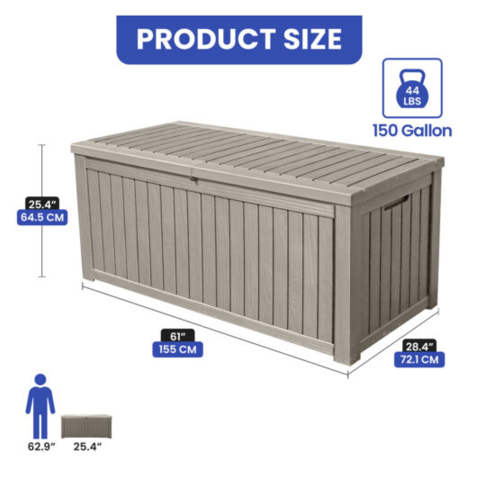 JTAOT 150 Gallon Outdoor Storage Box Deck Patio Pool Lock Tools Resin ...