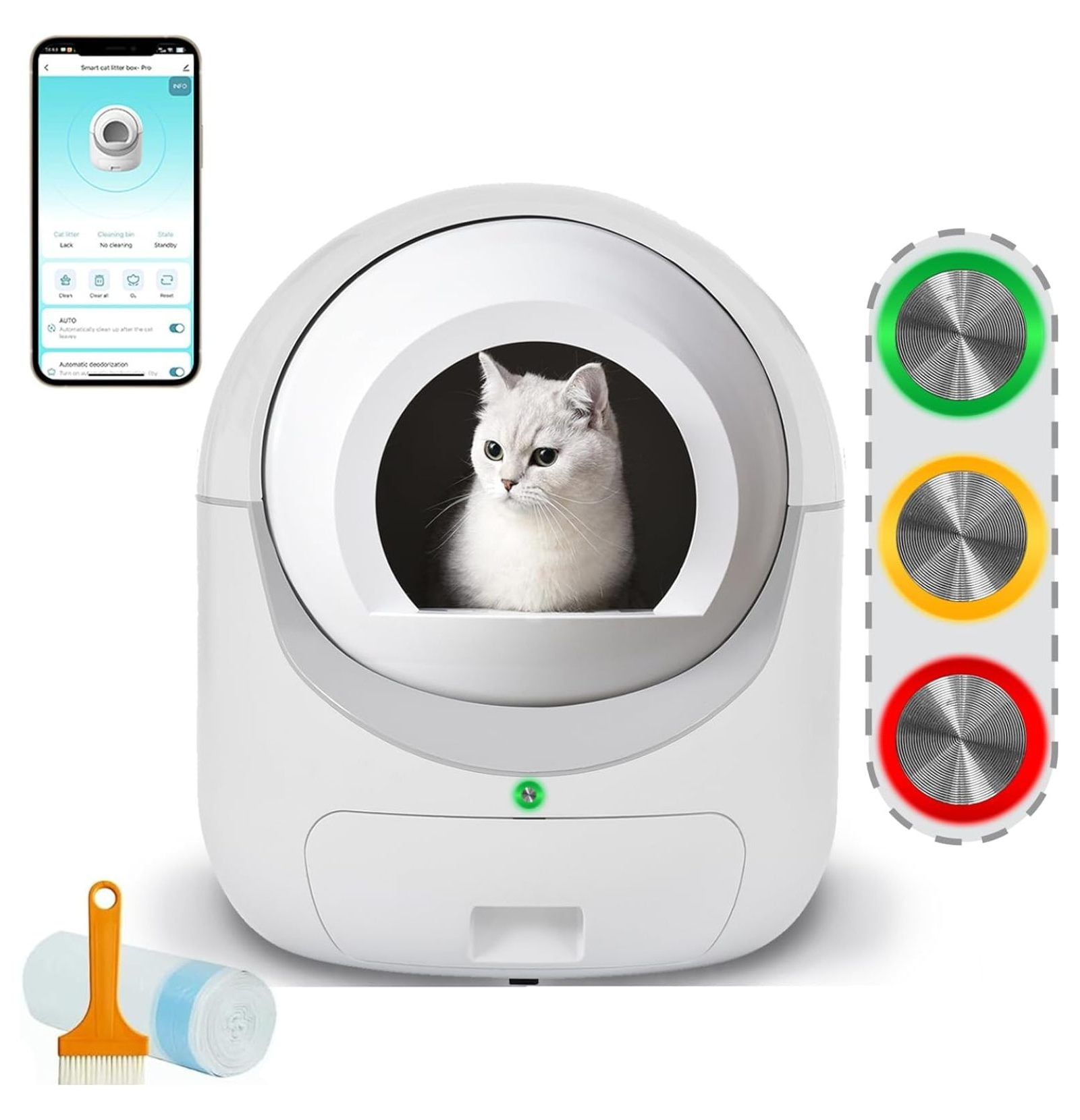 JTAOT 3 Color Indicator Light Self Cleaning Cat Litter Box Automatic ...