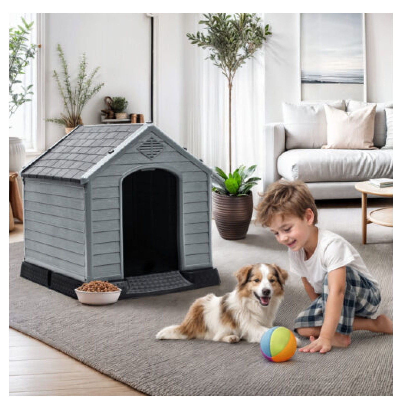 JTAOT 34" Large Dog House Indoor Outdoor Plastic Puppy Shelter ...